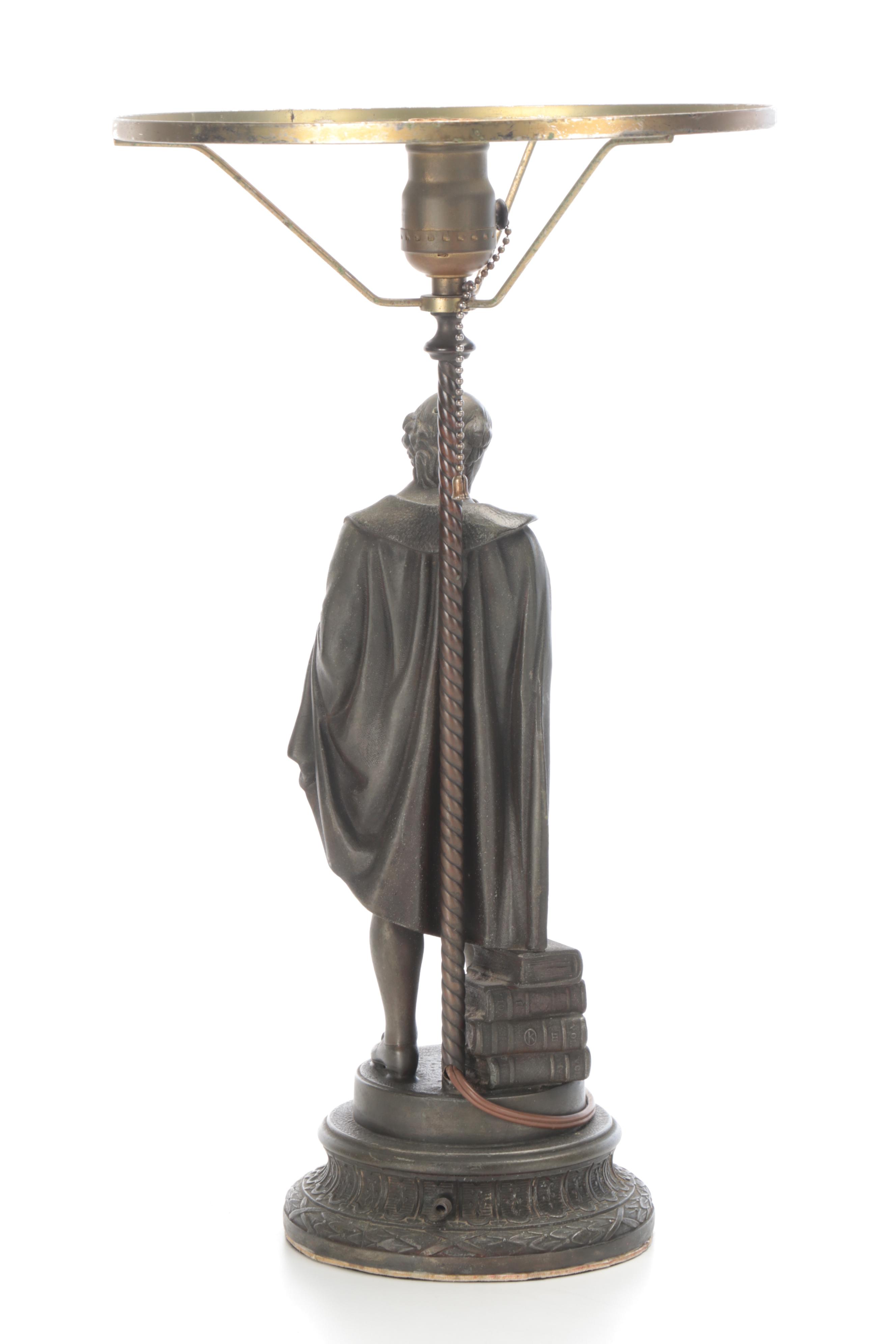 Cast Spelter Shakespeare Figural Table Lamp, Mid-20th Century | EBTH