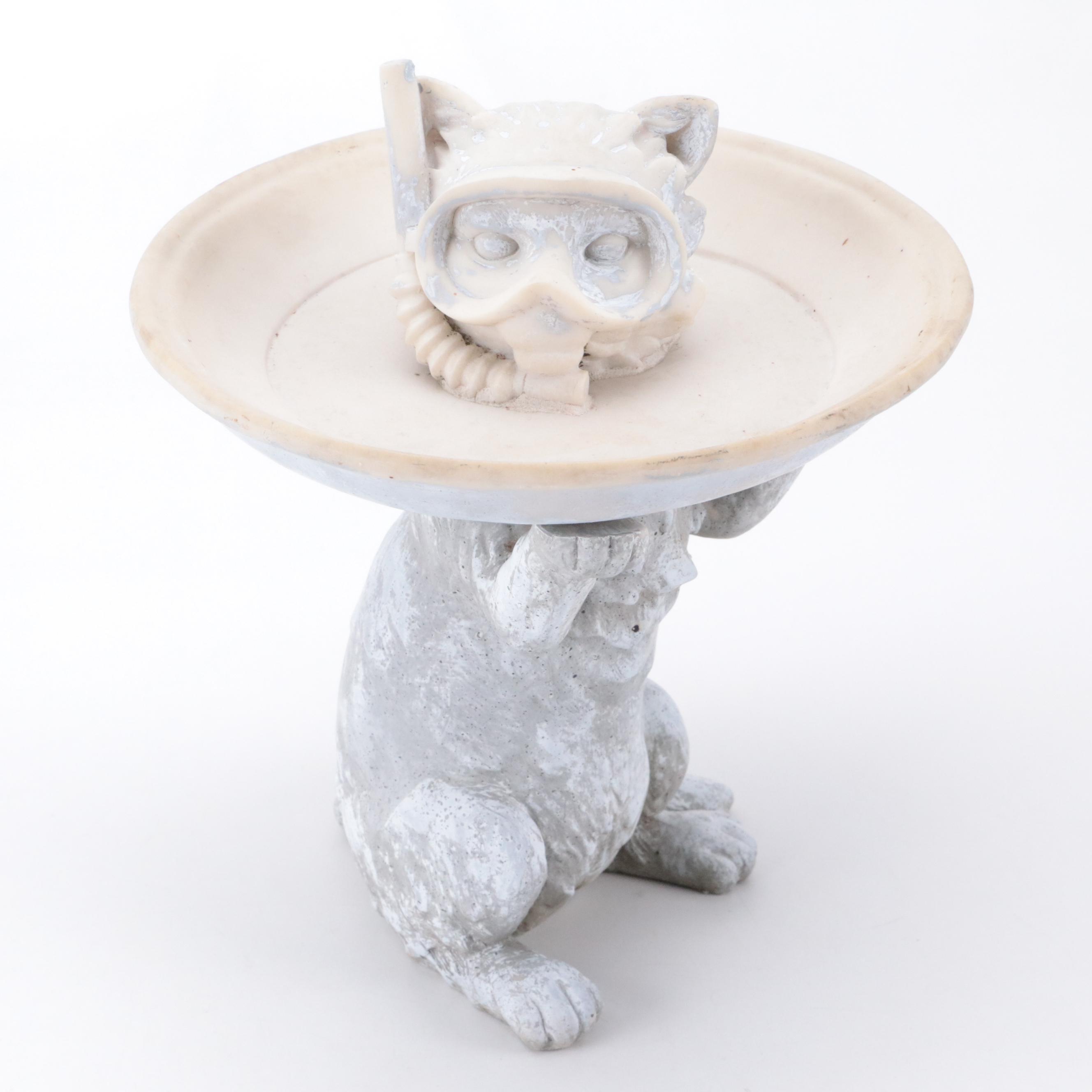 Resin Cat Birdbath with Partial Table Top Fountain | EBTH