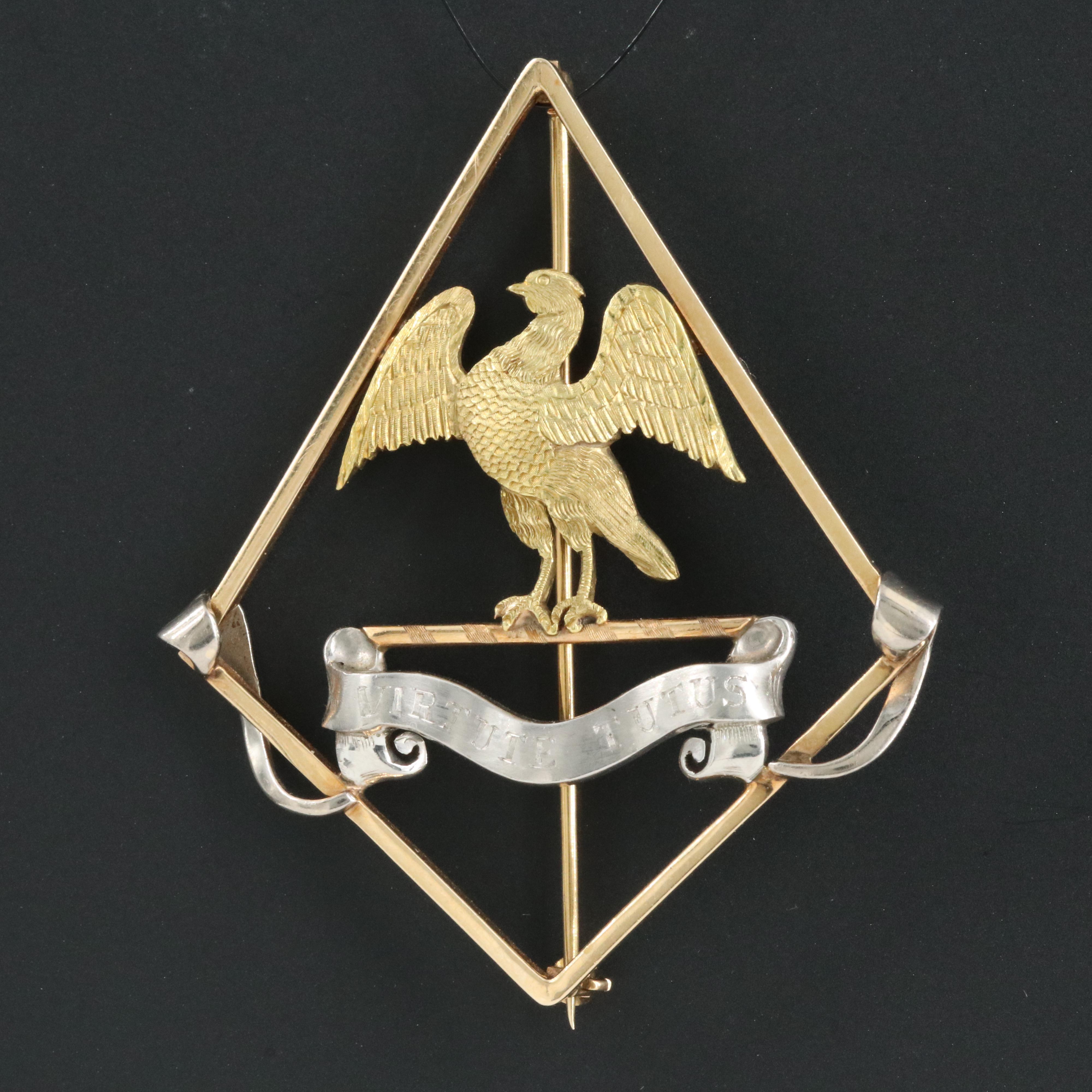 14K "Virtute Tutus" Eagle Brooch with Palladium Accent | EBTH