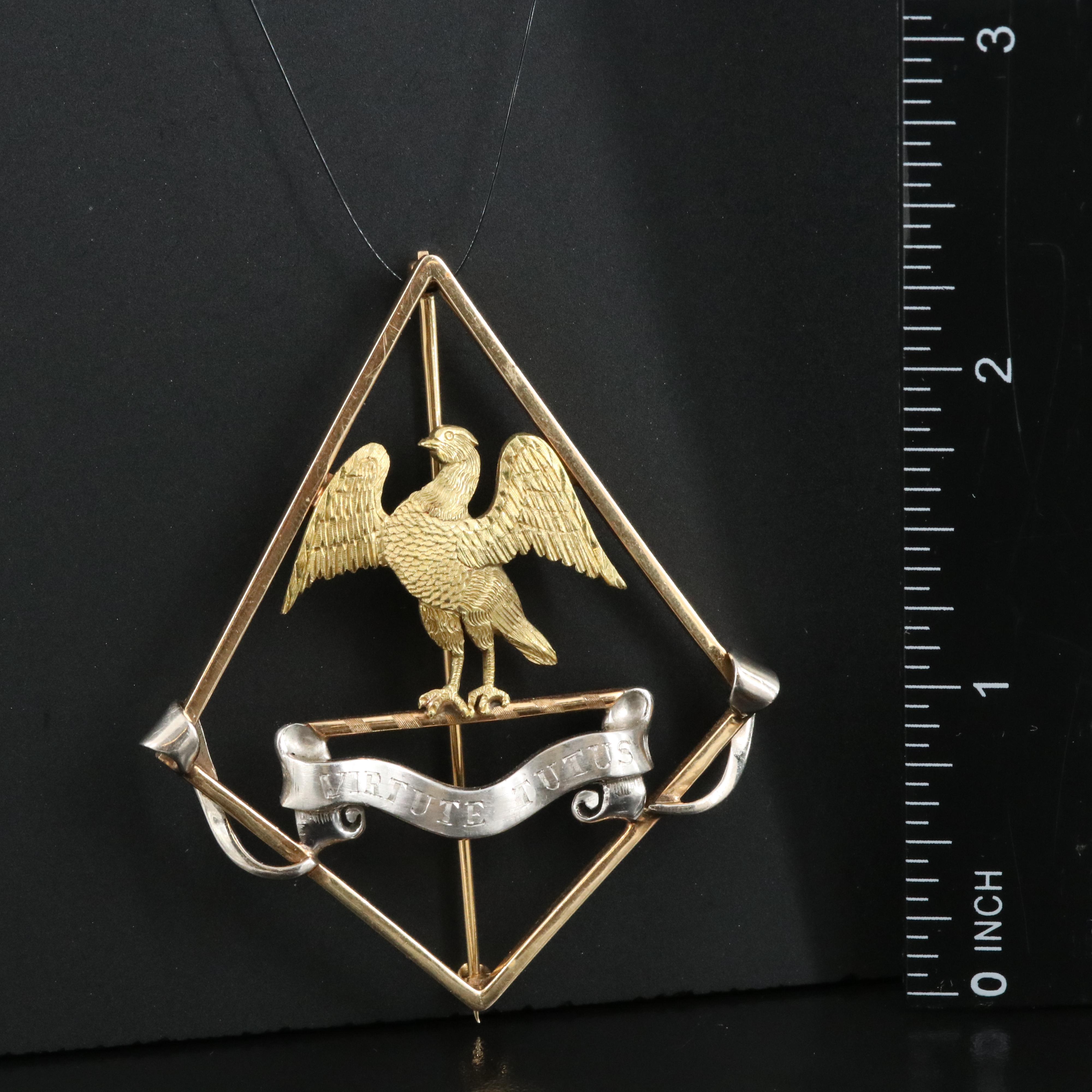 14K "Virtute Tutus" Eagle Brooch with Palladium Accent | EBTH