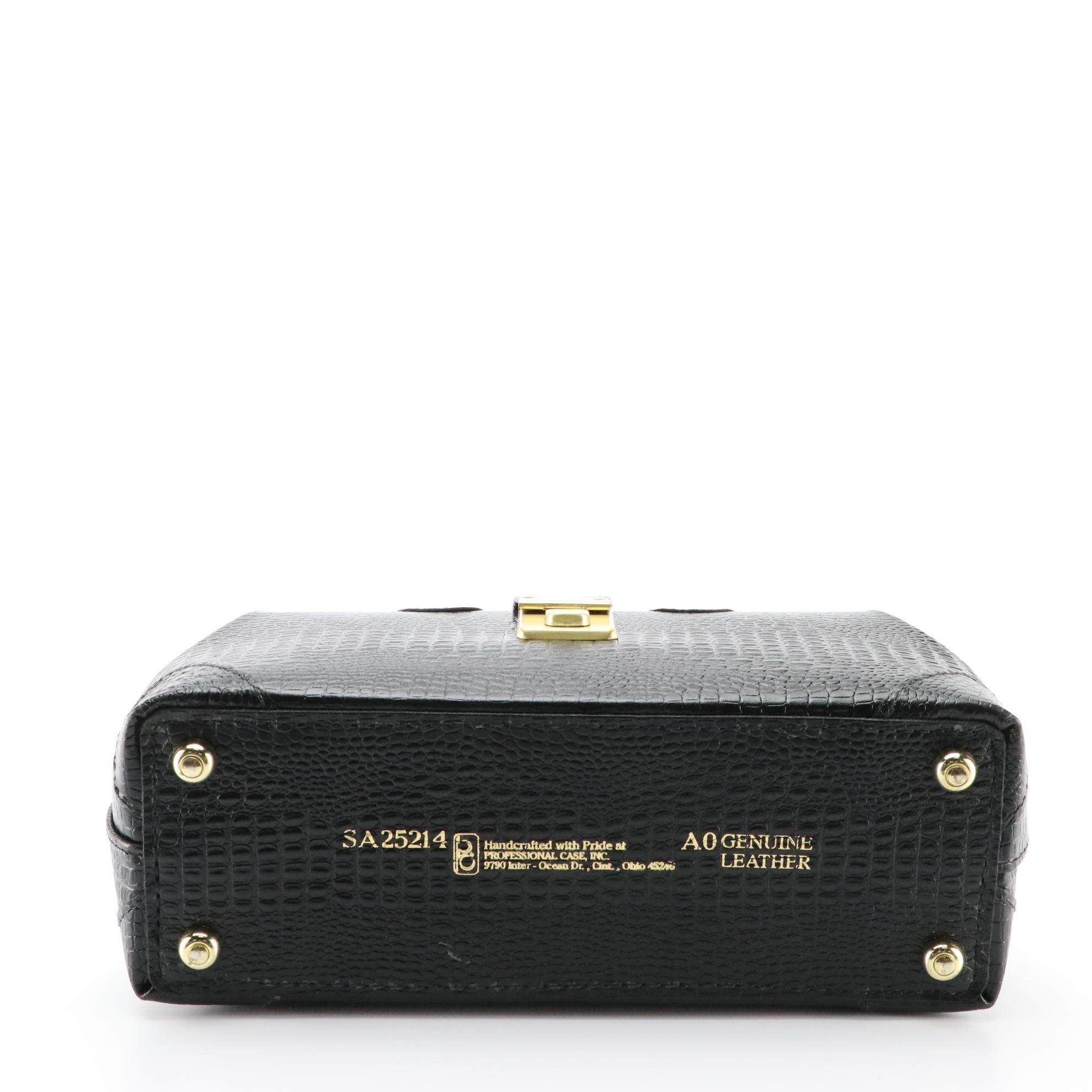 Cheney England Structured Black Crocodile Leather Latch-Front Doctor ...