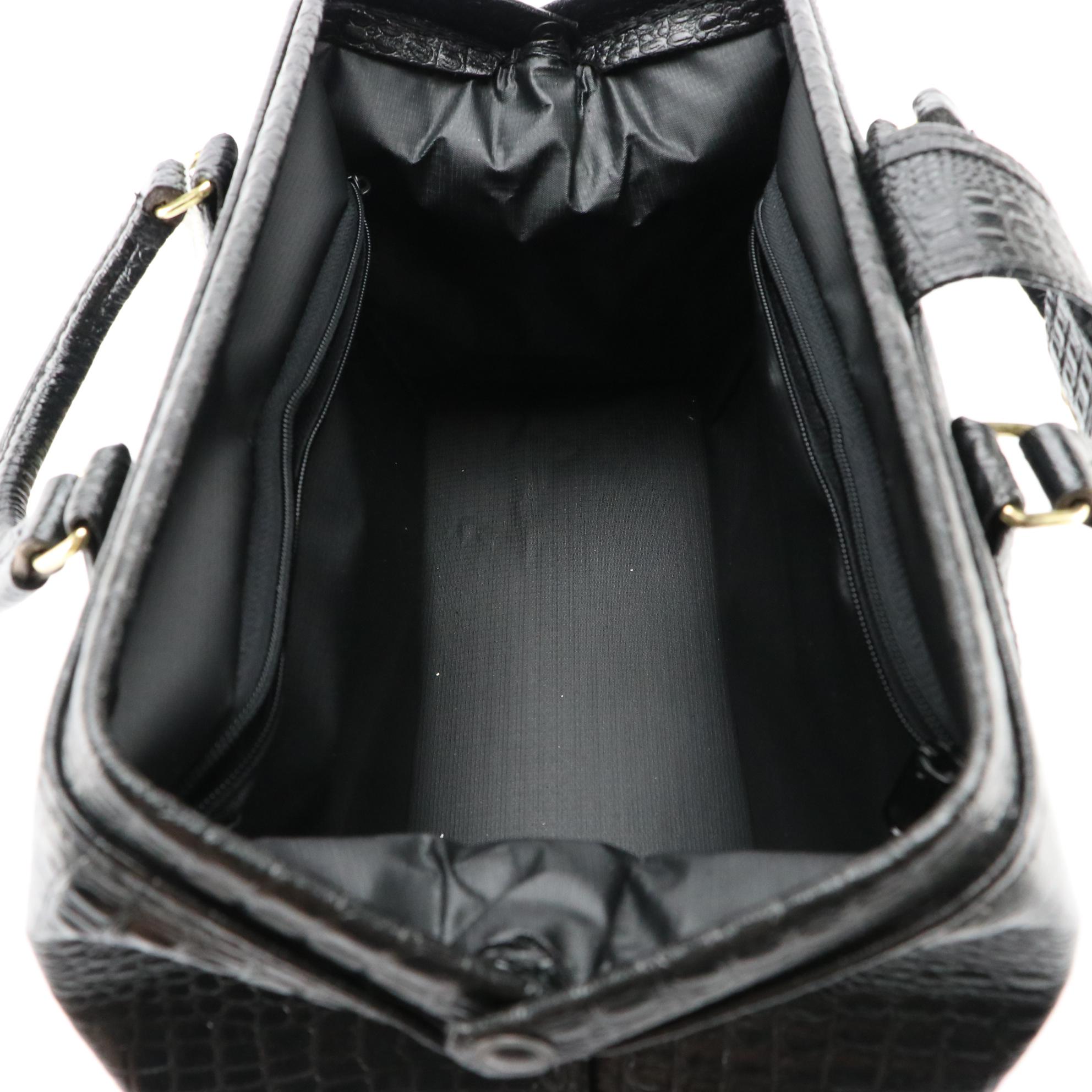 Cheney England Structured Black Crocodile Leather Latch-Front Doctor ...