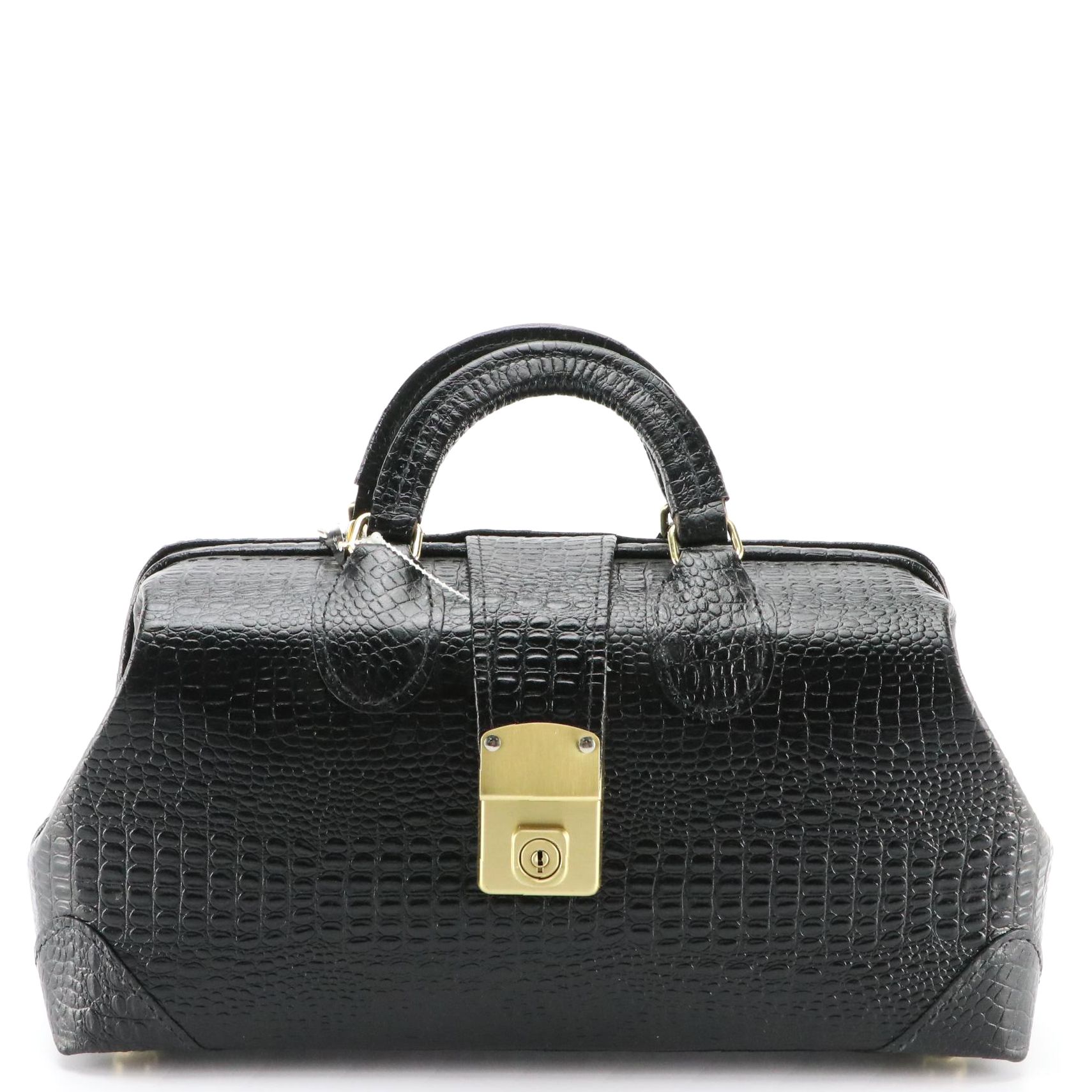Cheney England Structured Black Crocodile Leather Latch-Front Doctor ...