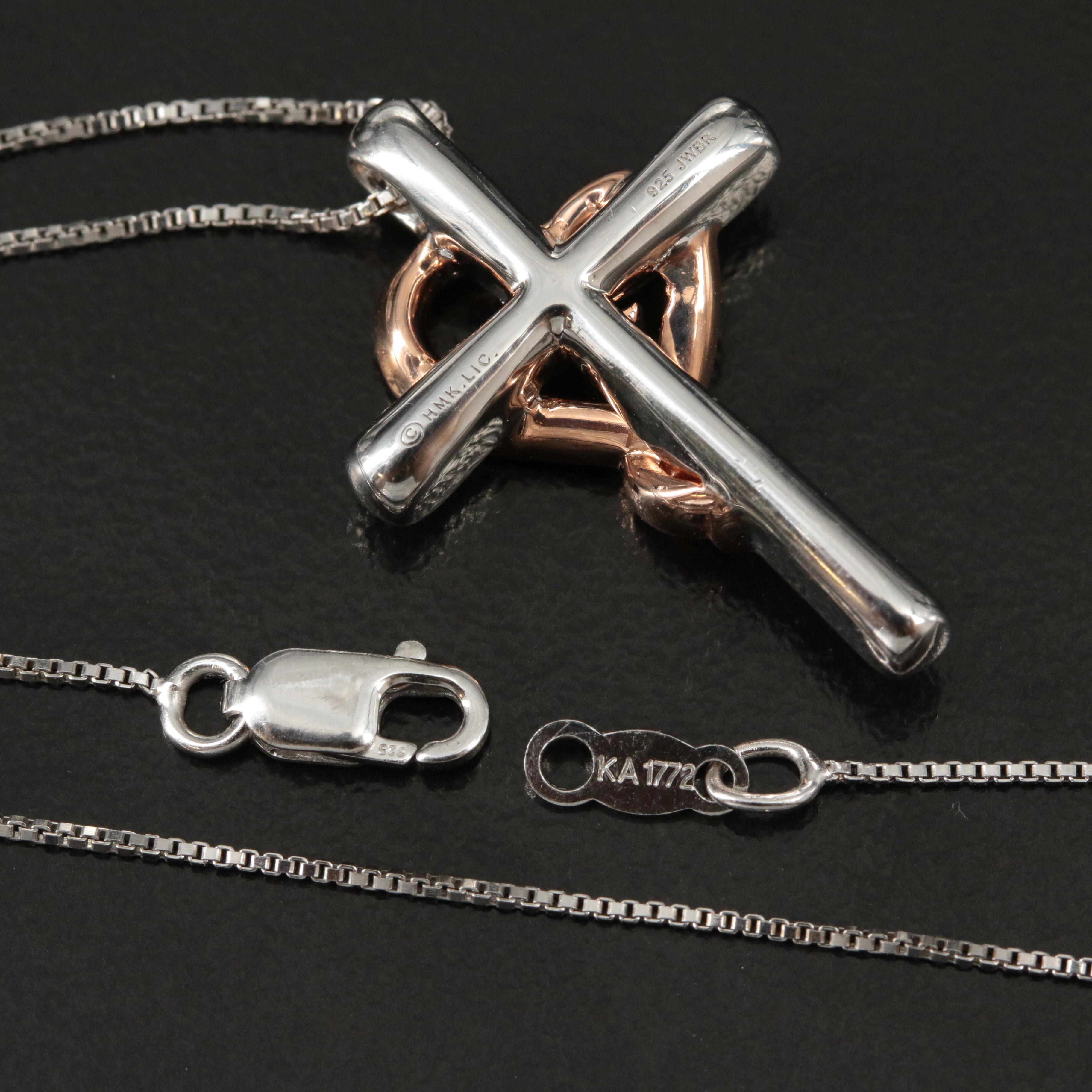 Hallmark Sterling Diamond Cross and Heart Pendant Necklace | EBTH