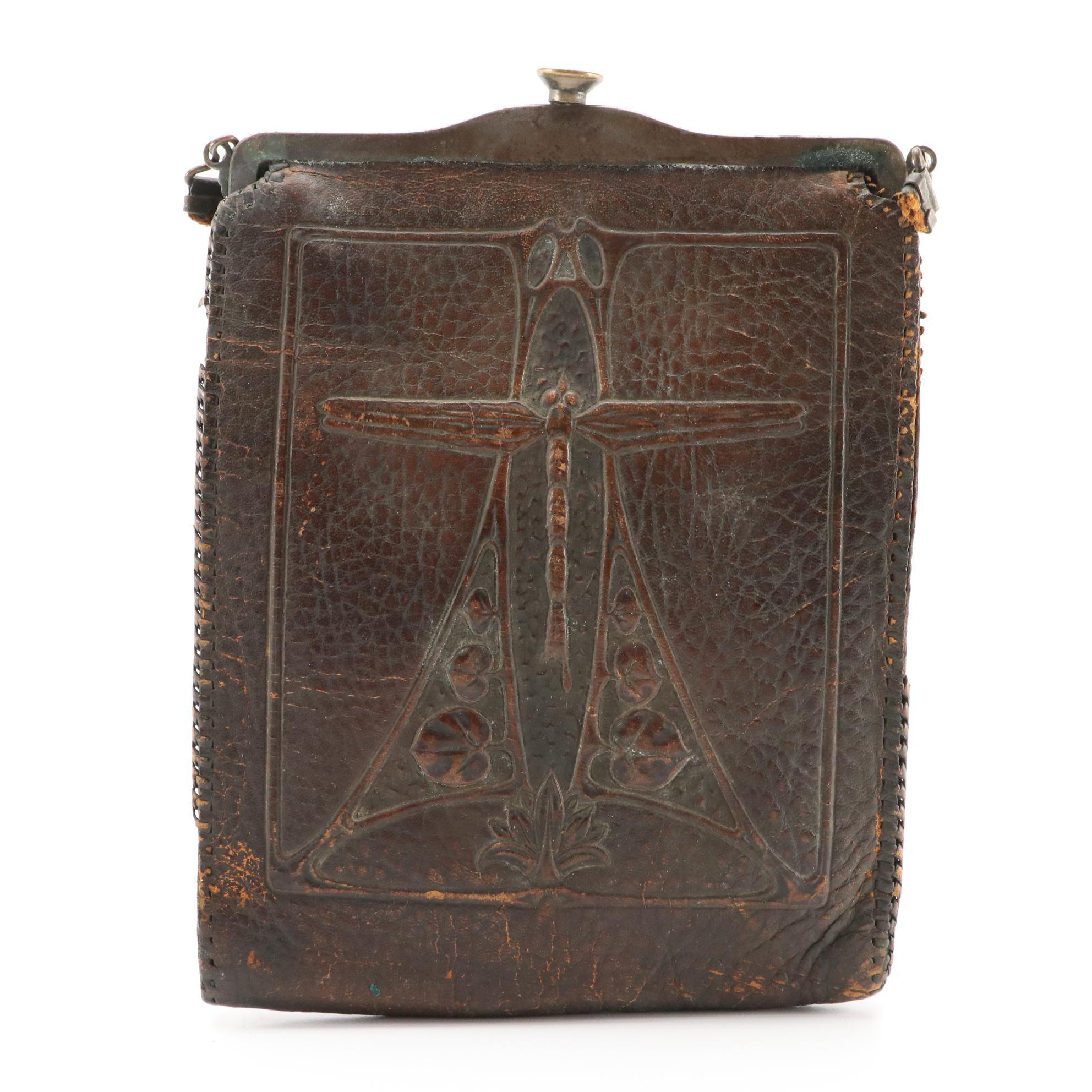 Art Nouveau Tooled Leather Dragonfly Purse, Early 20th Century | EBTH
