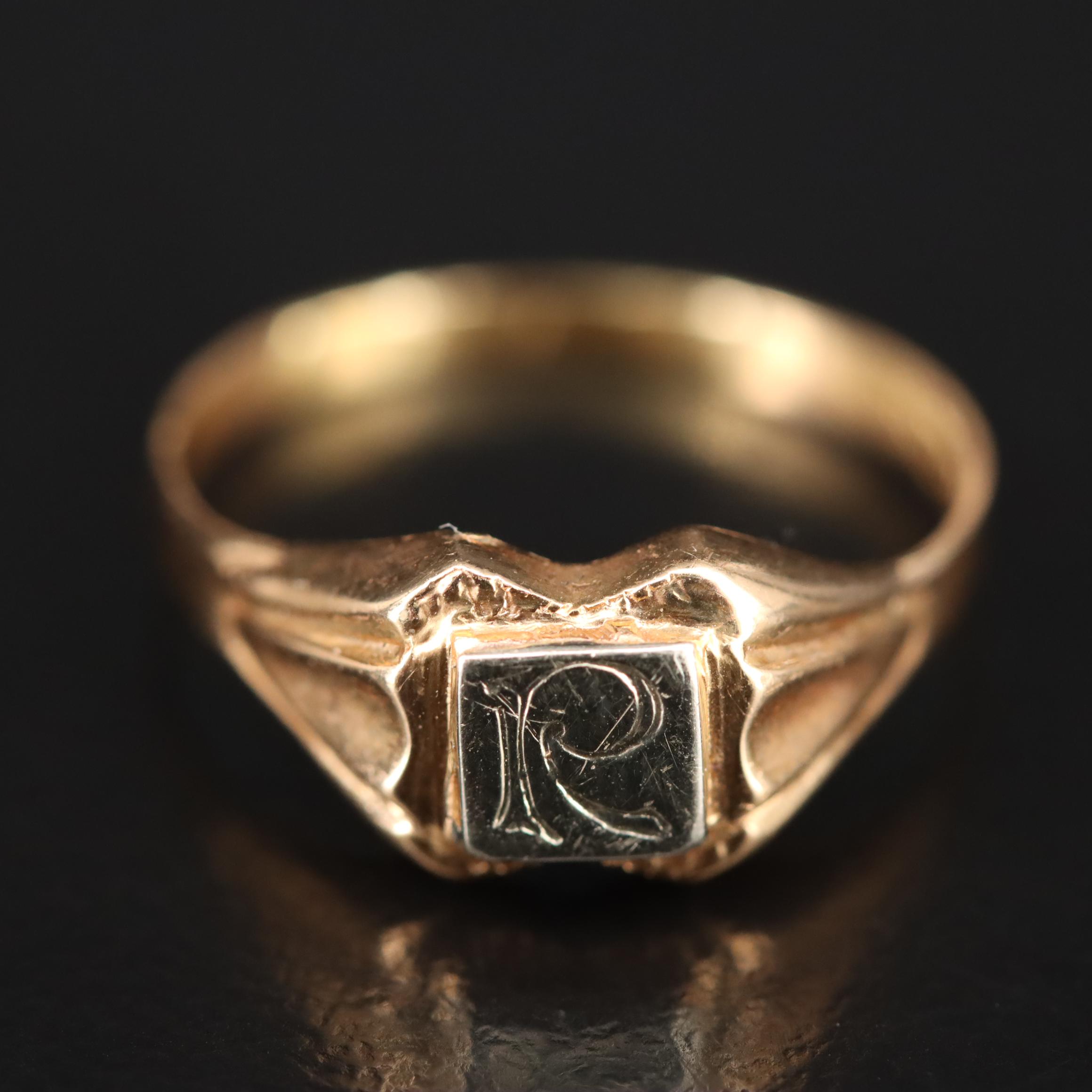 Vintage 18K Rose Gold Letter "R" Ring | Everything But The House