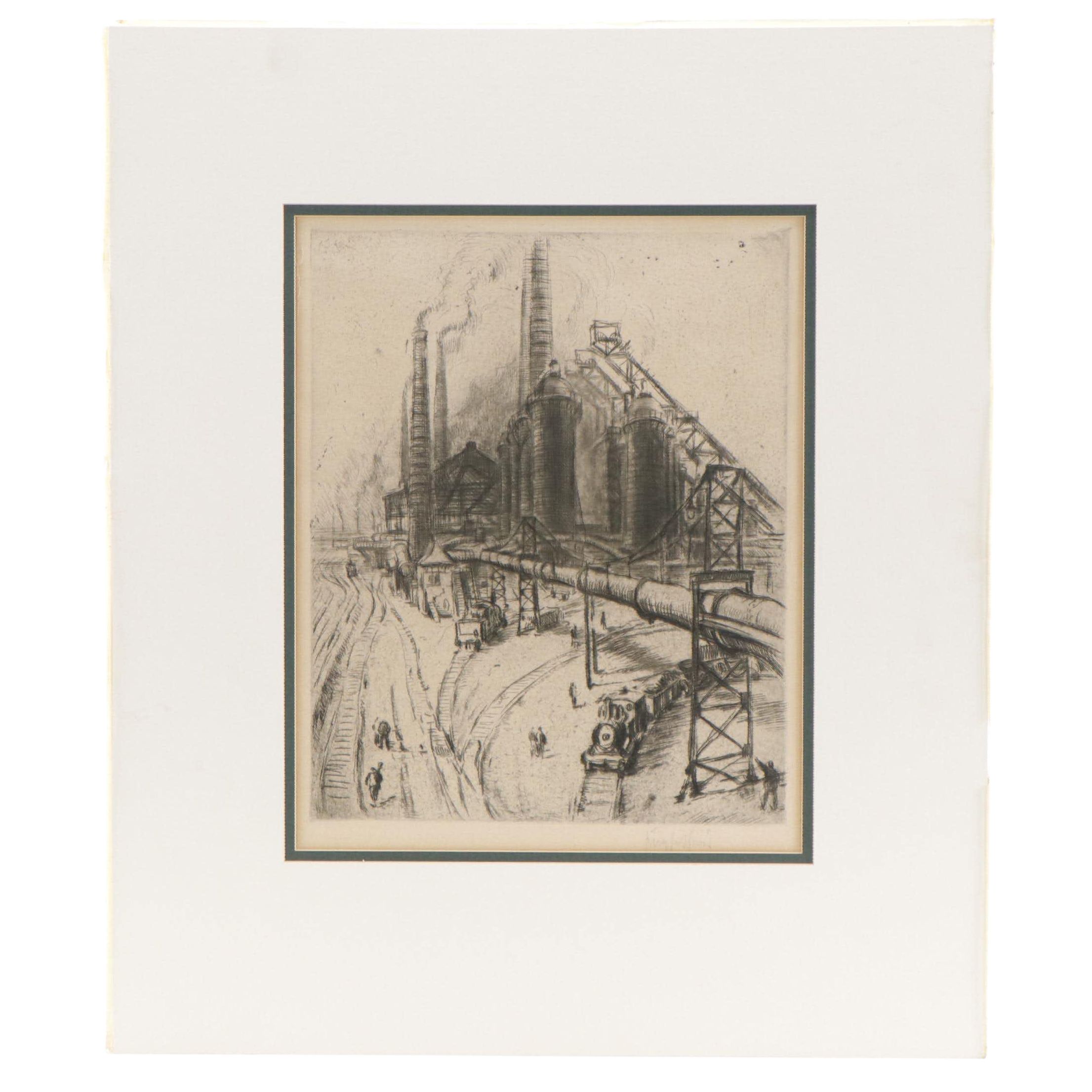 Landscape Etching of Factory Scene | EBTH