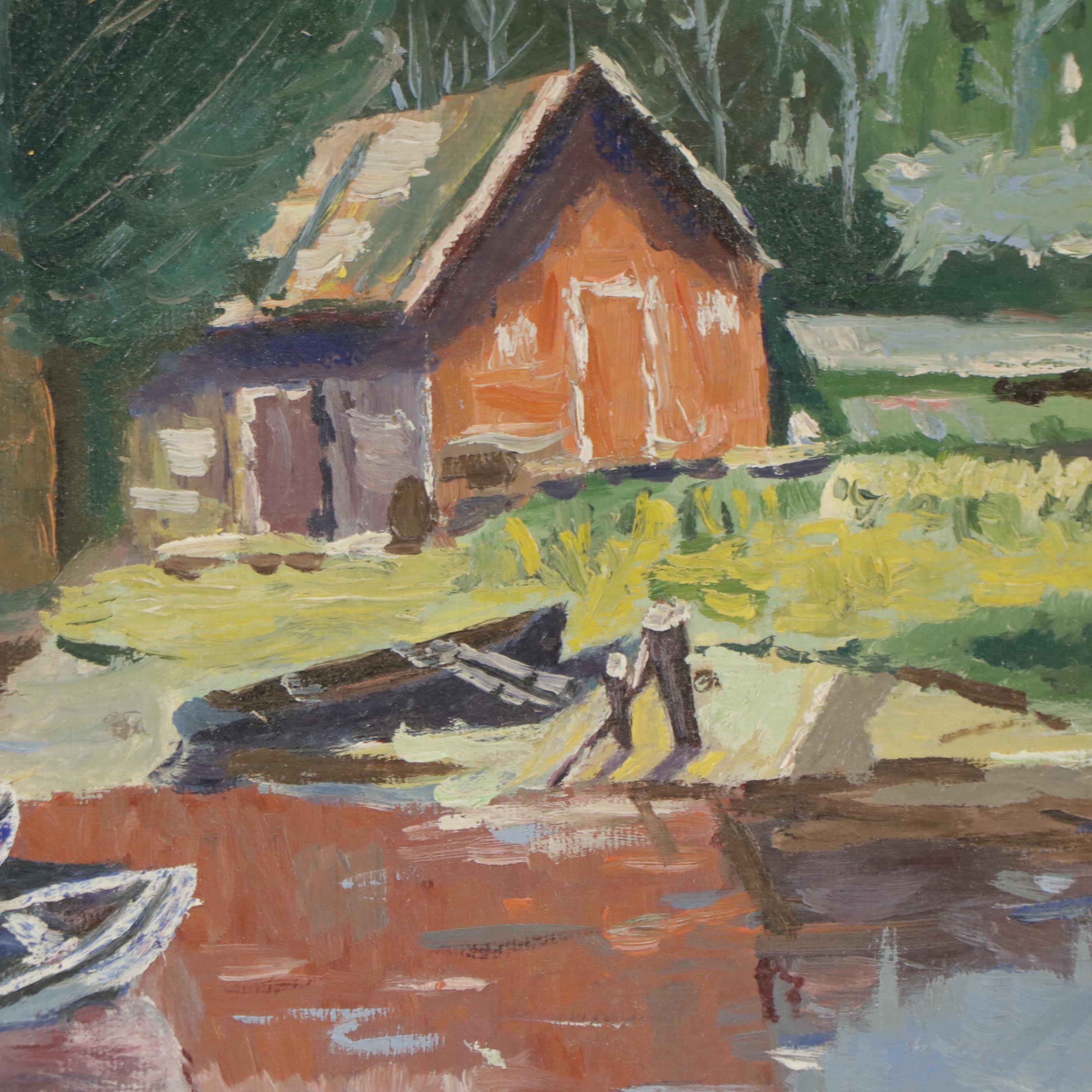 Stephen Sokol Oil Painting of Lakeshore, 1965 | EBTH