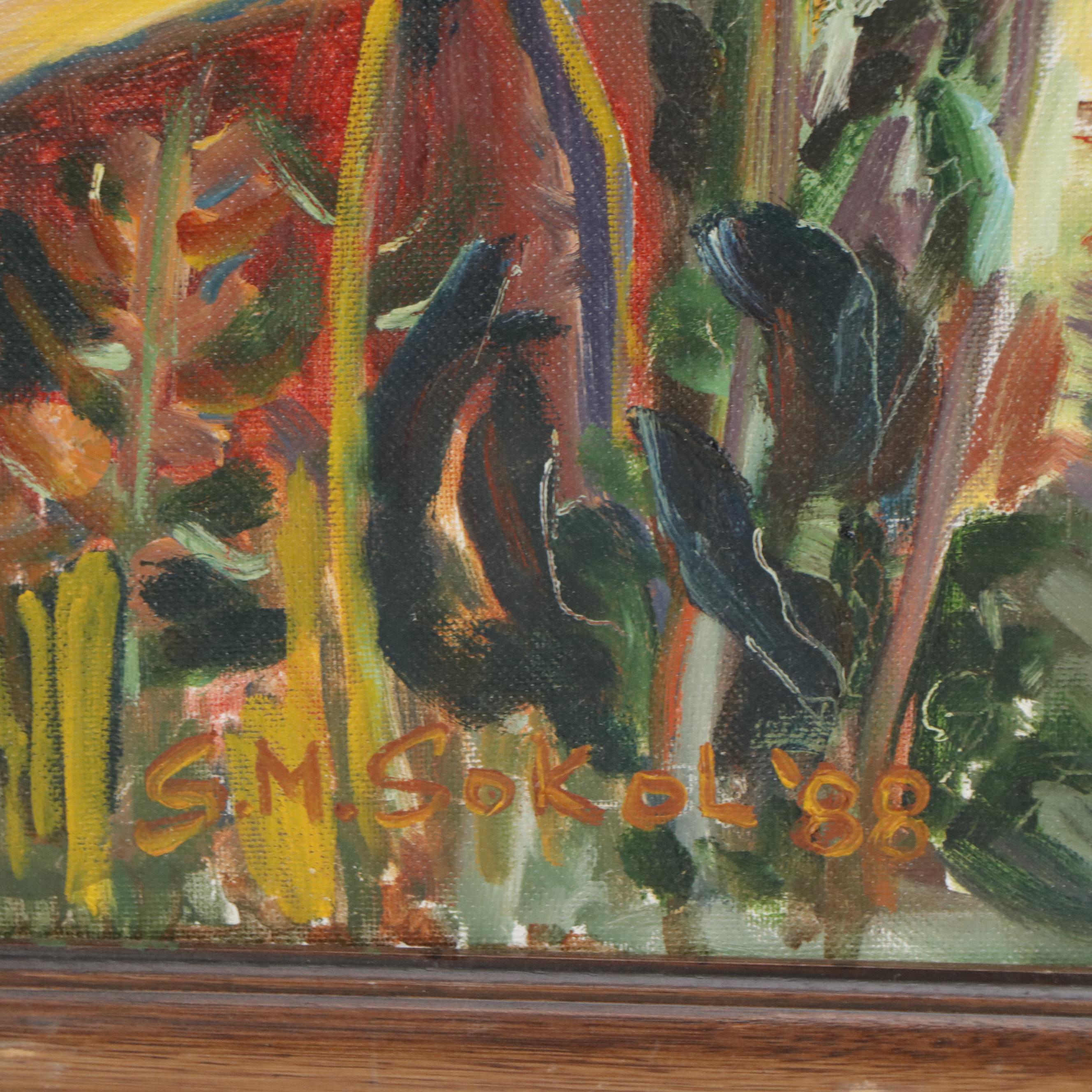 S. M. Sokol Oil Painting of Pueblo Building and Sunflower, 1988 | EBTH