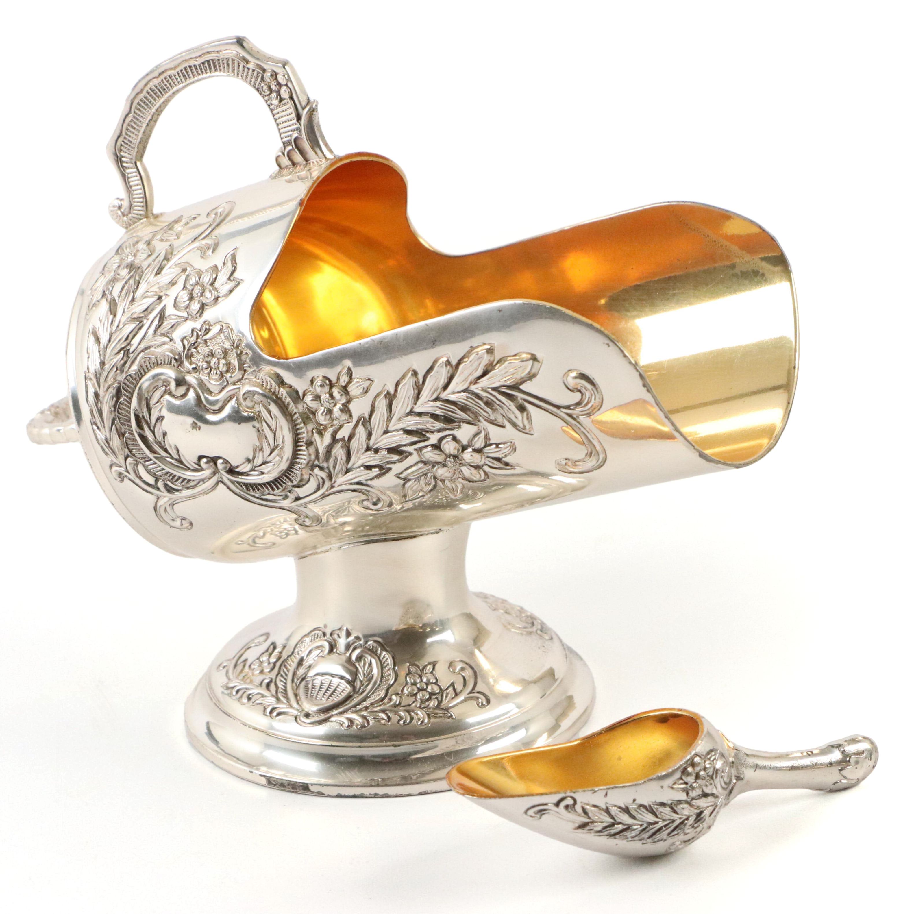 Gerity "Georgian" Silver Plate Punch Bowl Ladle and F.B. Rogers Sugar ...
