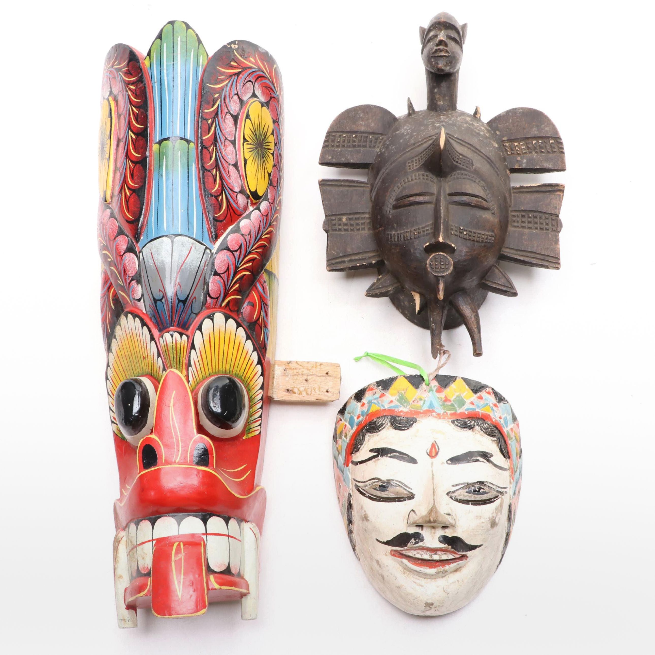 Sri Lankan Raksha, Senufo, Javanese Eastern Indian Carved Wood Wall ...