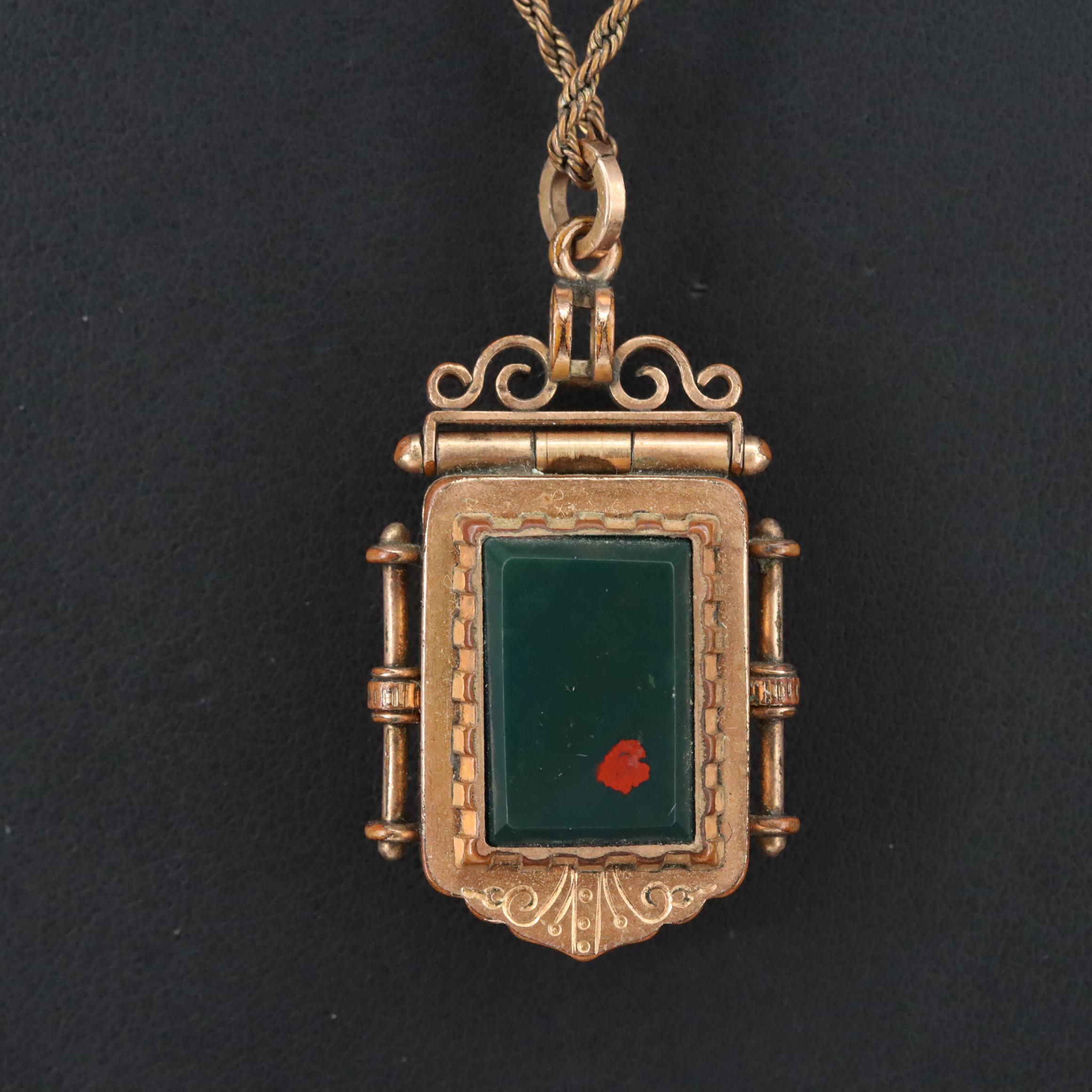 Antique Carnelian and Bloodstone Locket with Gold-Filled on Sterling ...
