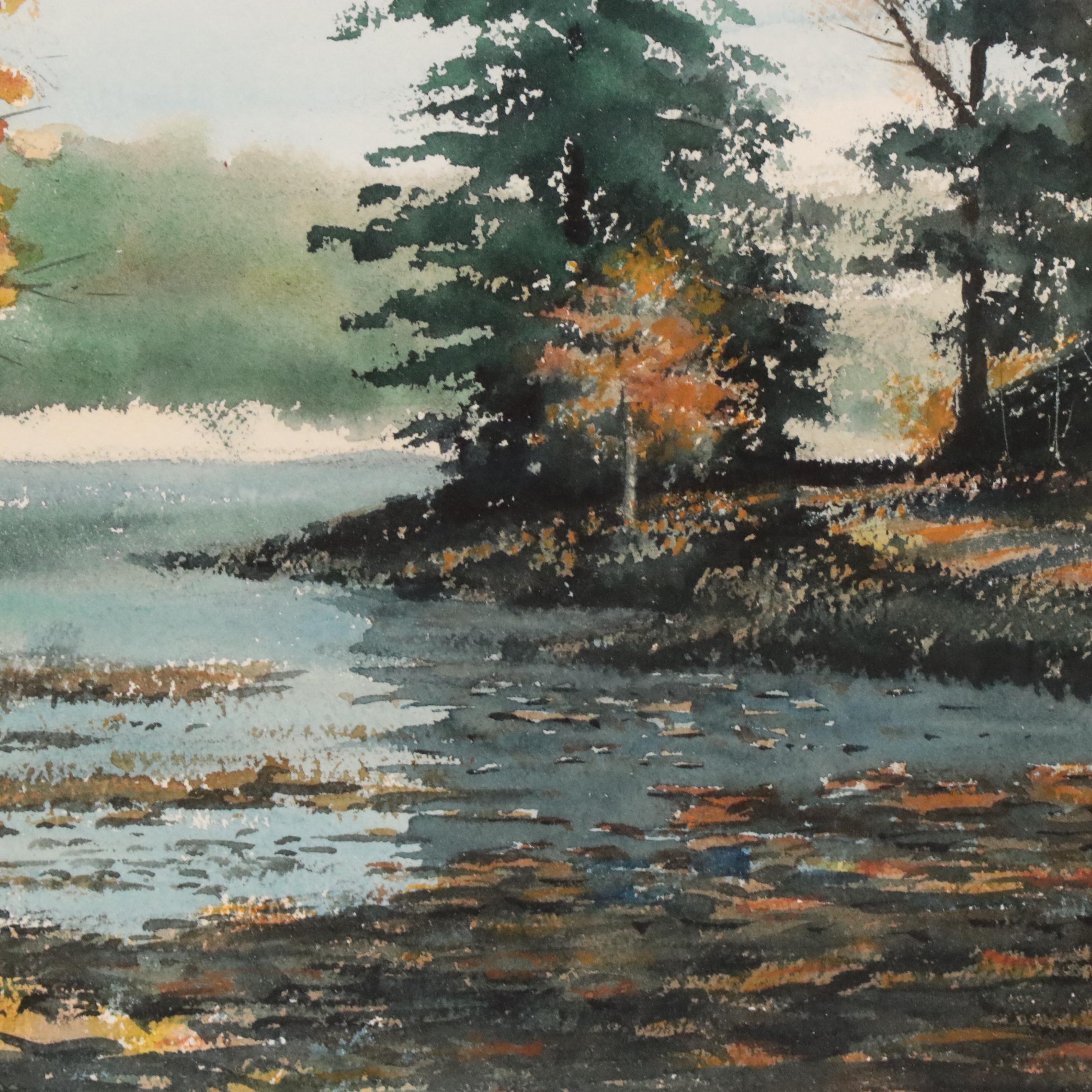 Robert Truitt Hayes Landscape Watercolor Painting of Forest and Lake | EBTH