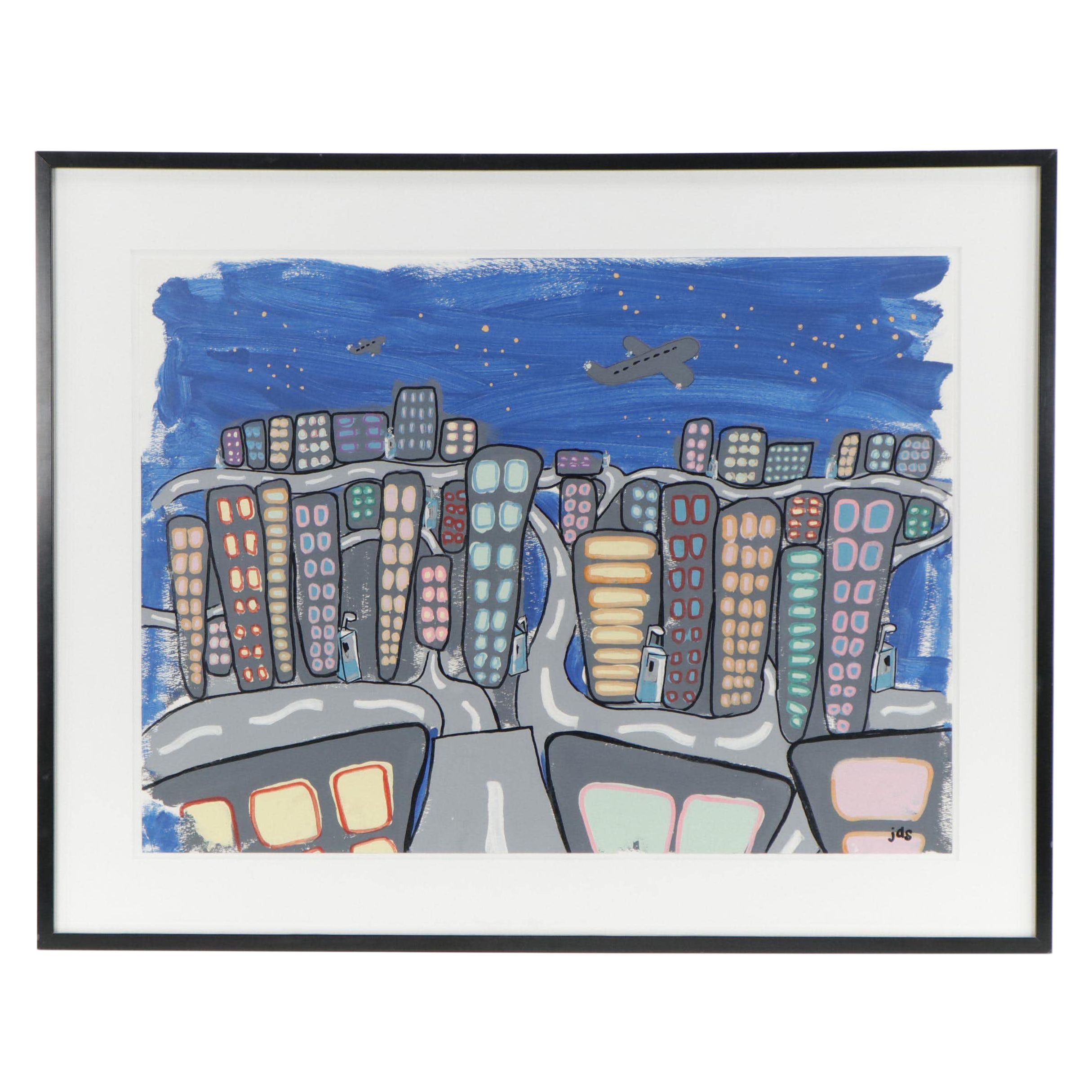 Jas Milam Acrylic Painting "Telephone Booths," 1996 | EBTH