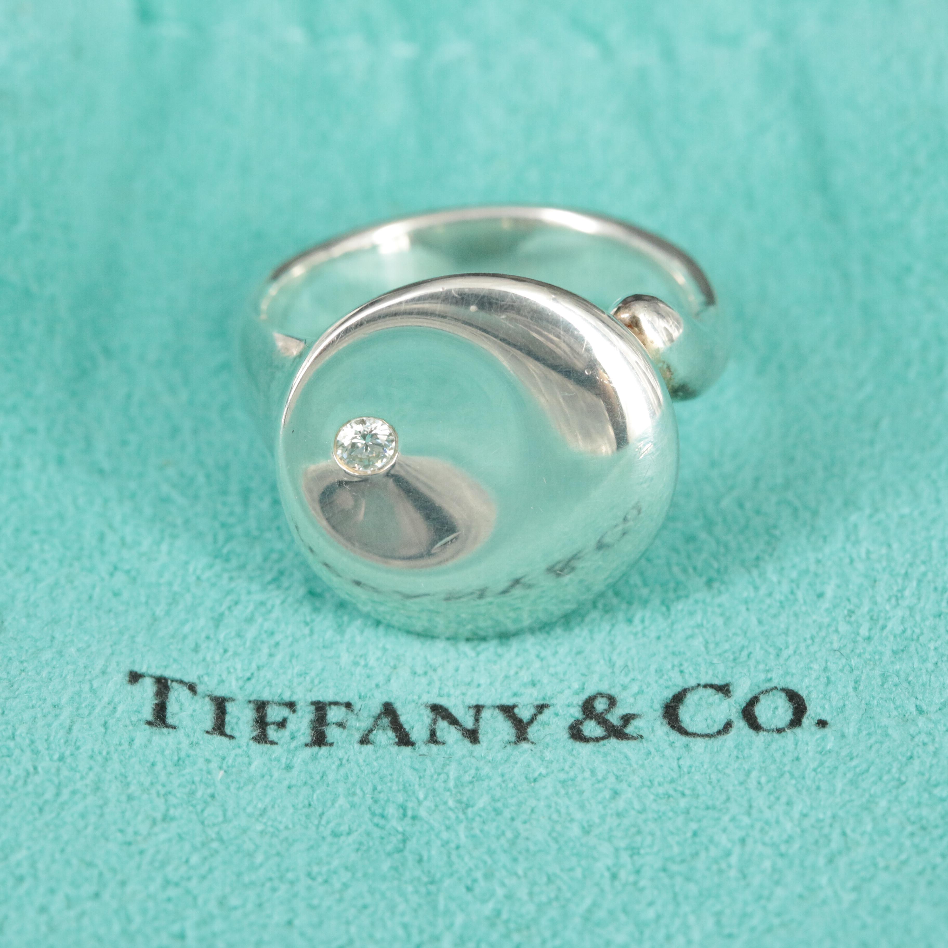Elsa Peretti for Tiffany & Co. Sterling Round Disc Ring with Diamond ...