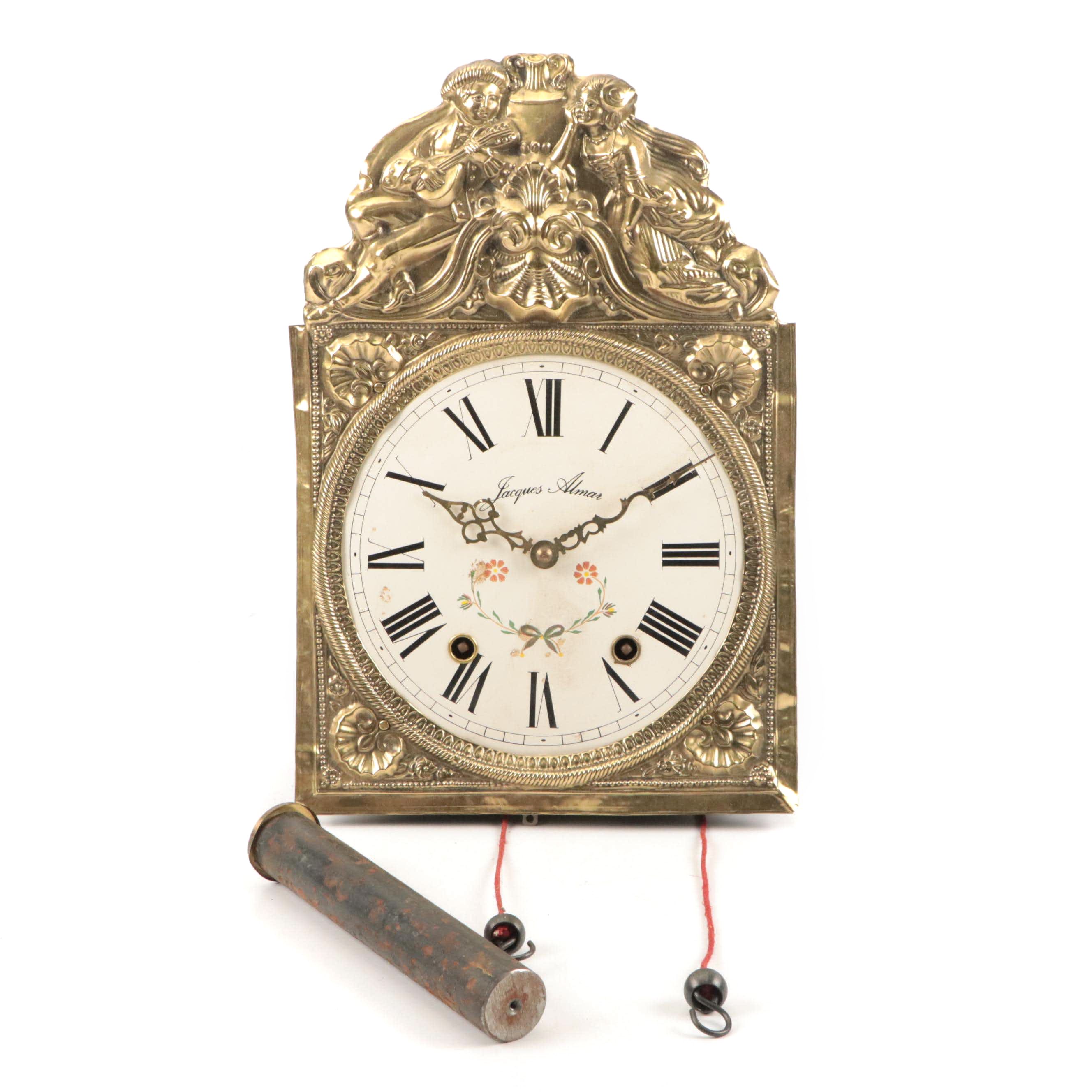 Jacques Almar Courting Couple Motif Metal Comtoise Clock | EBTH