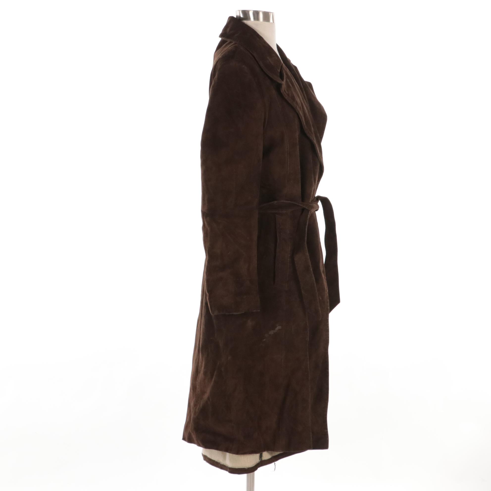 Zilli of France Brown Suede Coat with Knit Lining and Tie Belt, 1970s ...