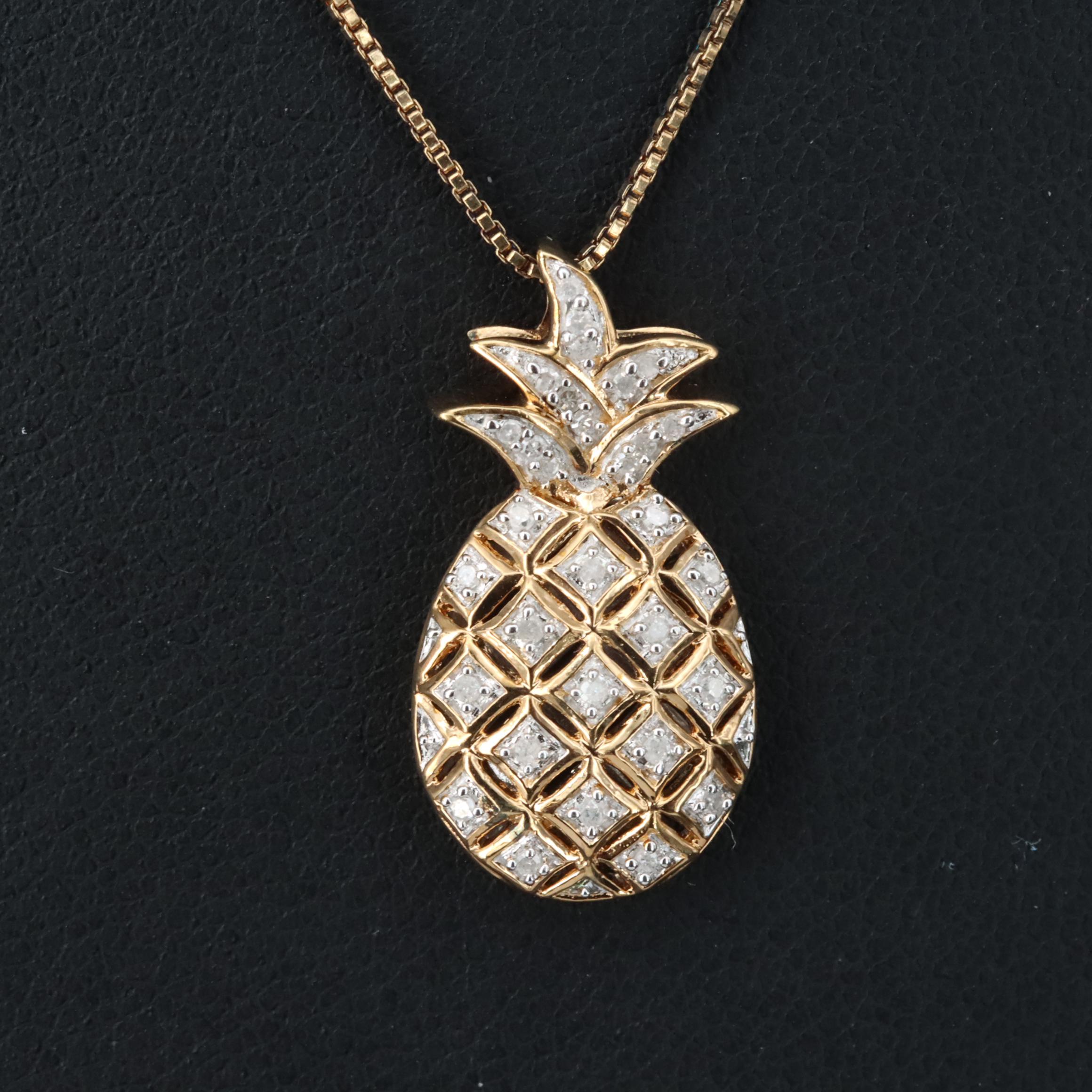 Sterling Diamond Pineapple Pendant Necklace | EBTH