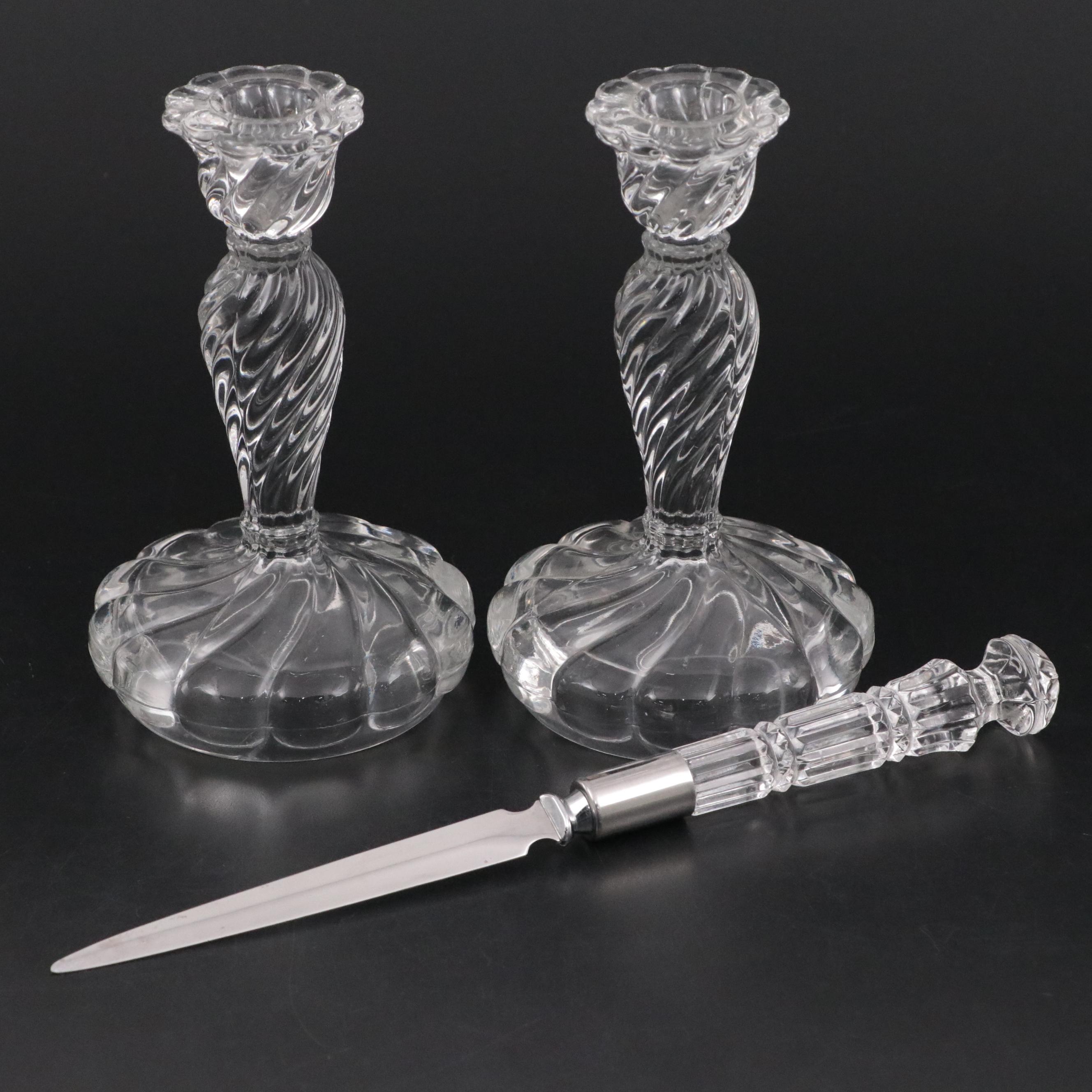 Fostoria "Colony" Glass Candlesticks and Other Letter Opener | EBTH