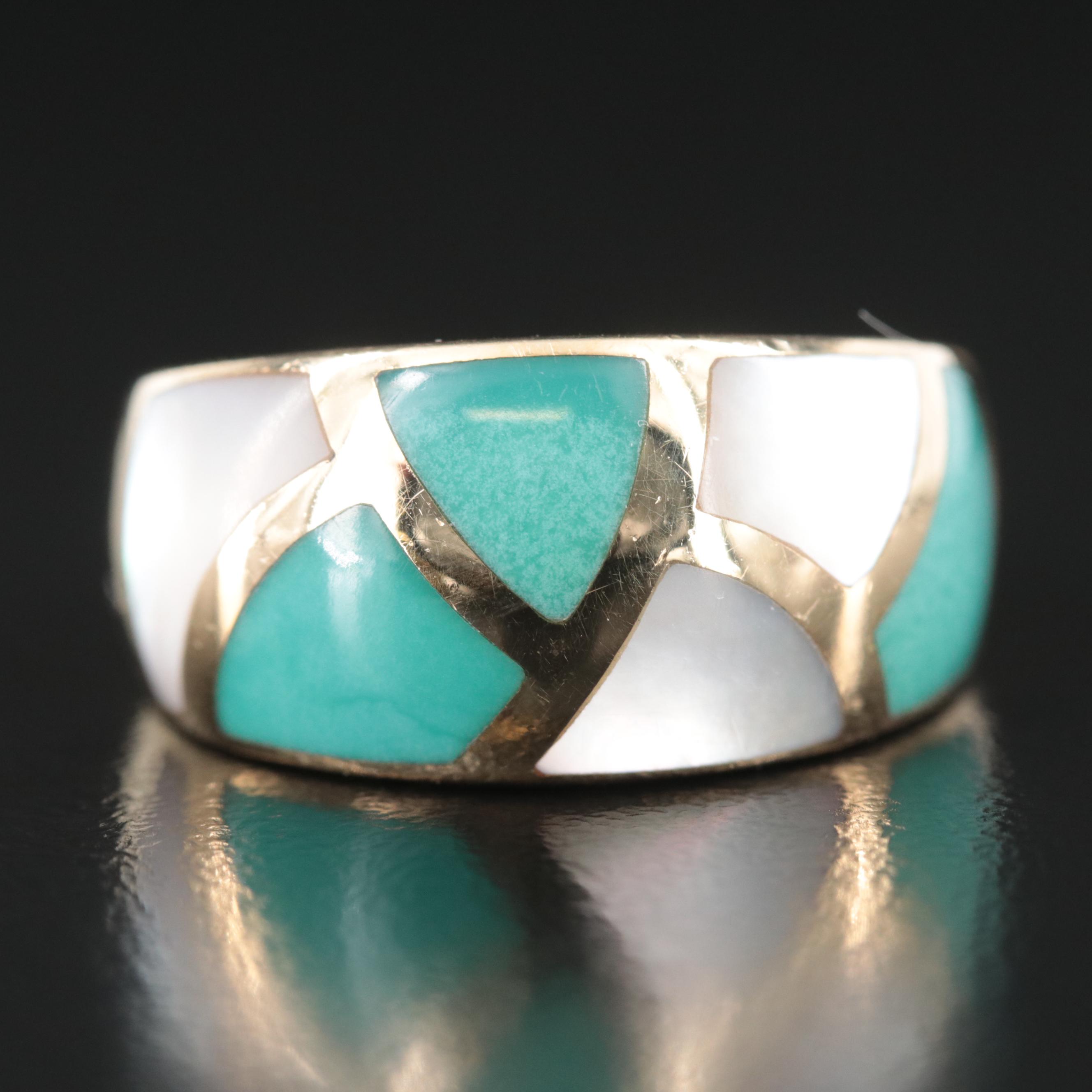 Asch Grossbardt 14K Turquoise and Mother-Of-Pearl Inlay Ring | EBTH