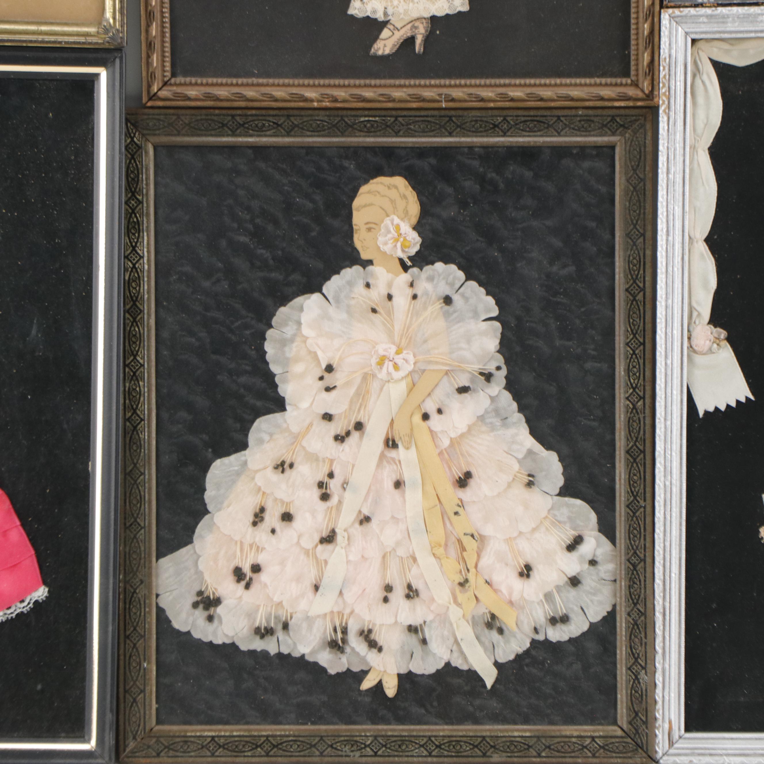 Satin Ribbon, Lace, Bead, Embroidery, and Paper Doll Collages in Wooden ...