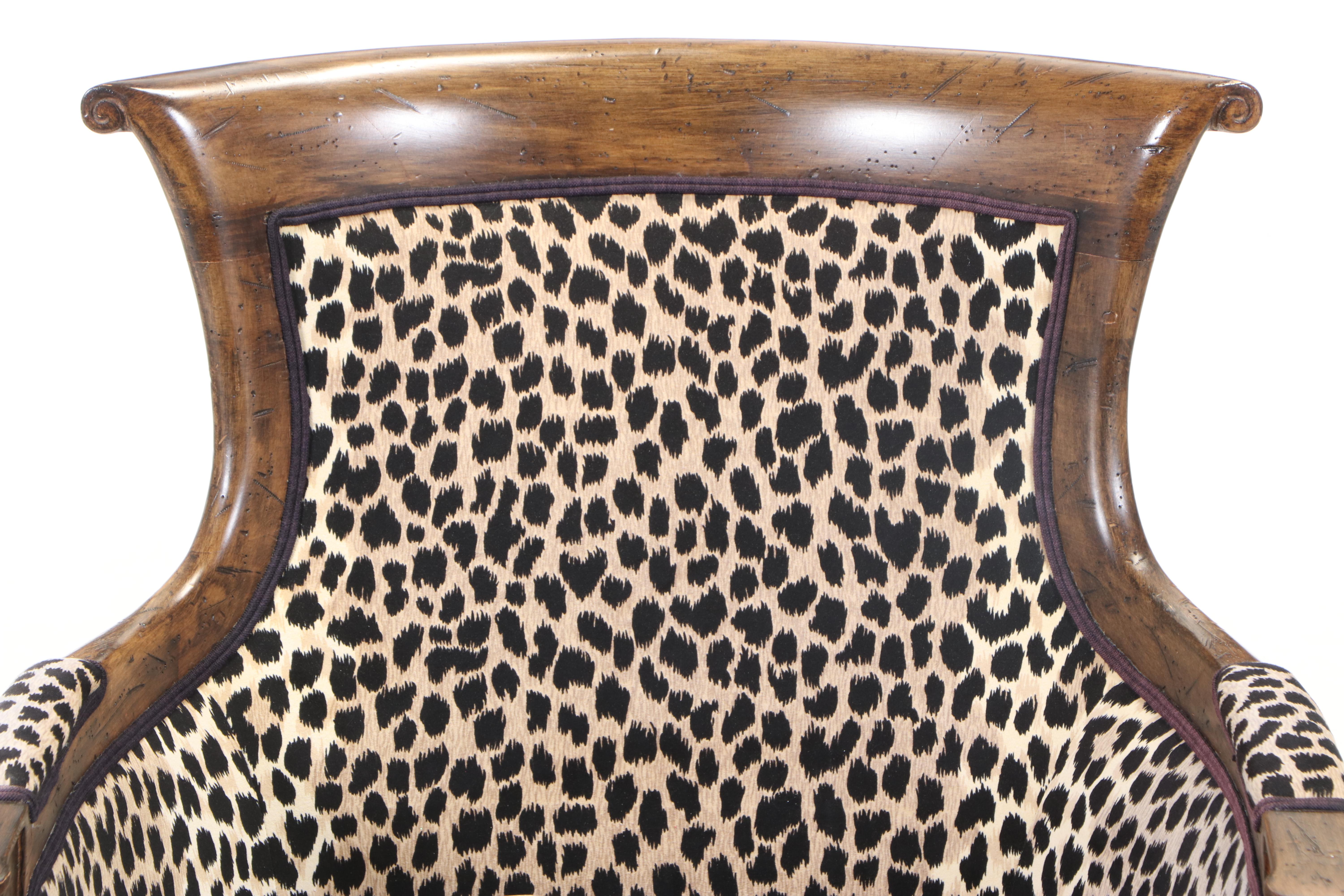 French Directoire Style Walnut Armchair Upholstered in Animal Print ...