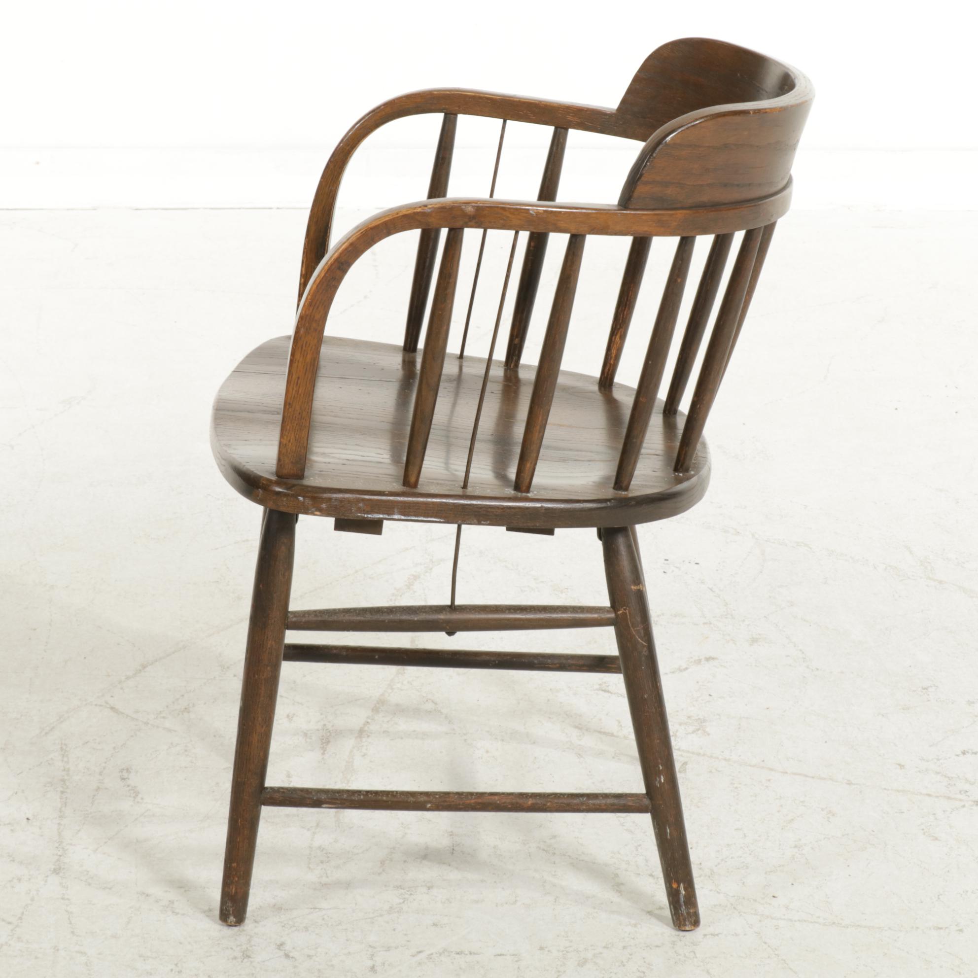 Oak Spindle-Back Firehouse Chair, Mid-20th Century | EBTH