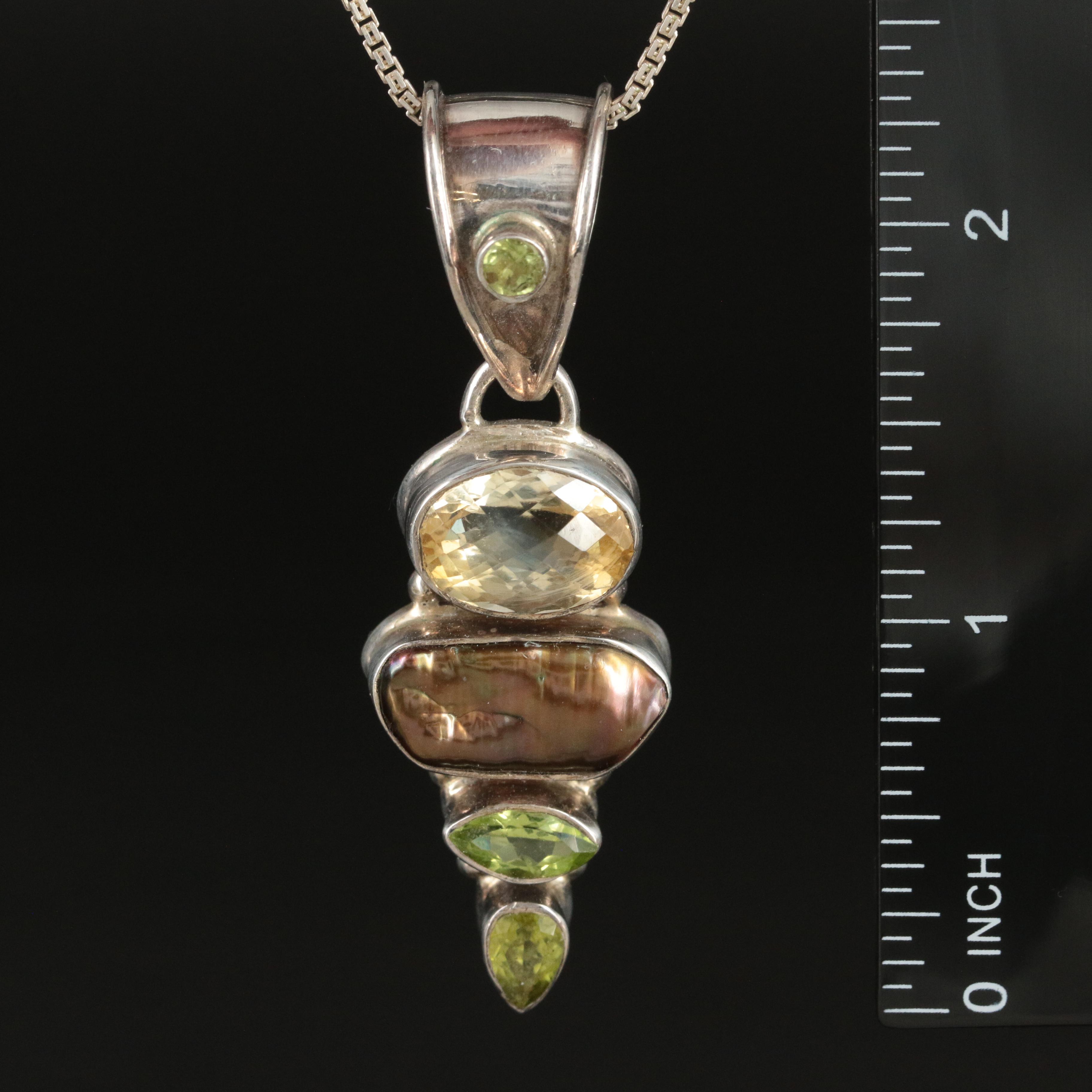 Sterling Citrine, Pearl and Peridot Pendant with Nicky Butler Chain | EBTH