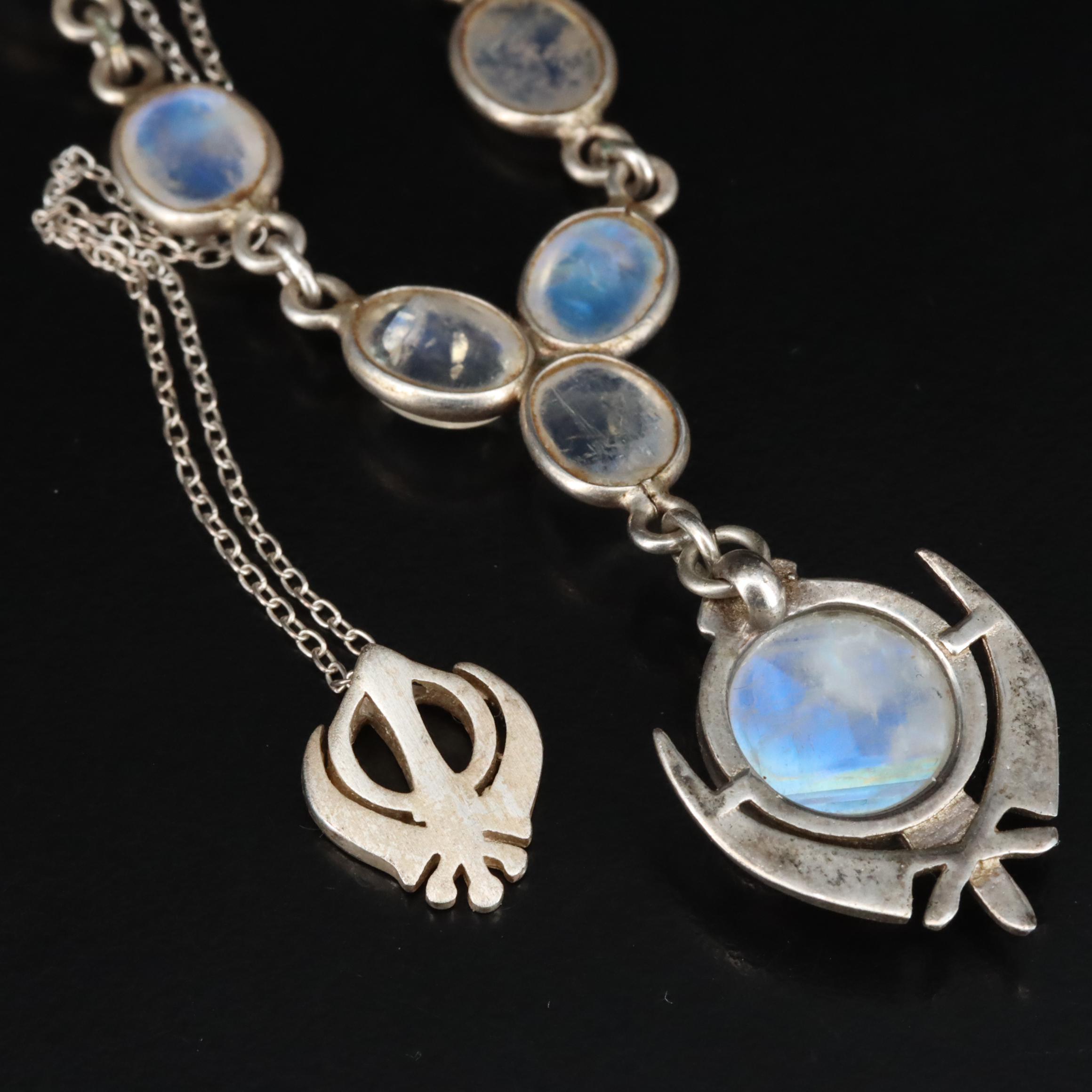 Sterling Sikh Necklaces One Featuring Moonstones | EBTH