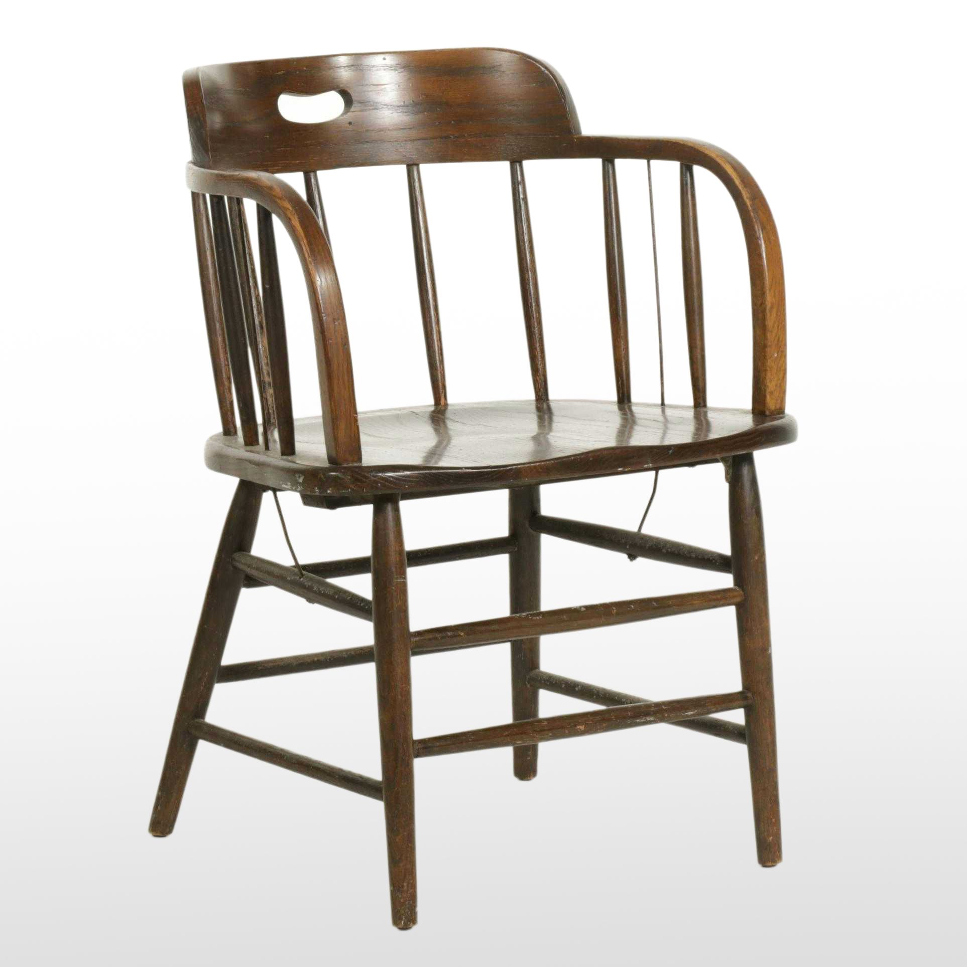Oak Spindle-Back Firehouse Chair, Mid-20th Century | EBTH