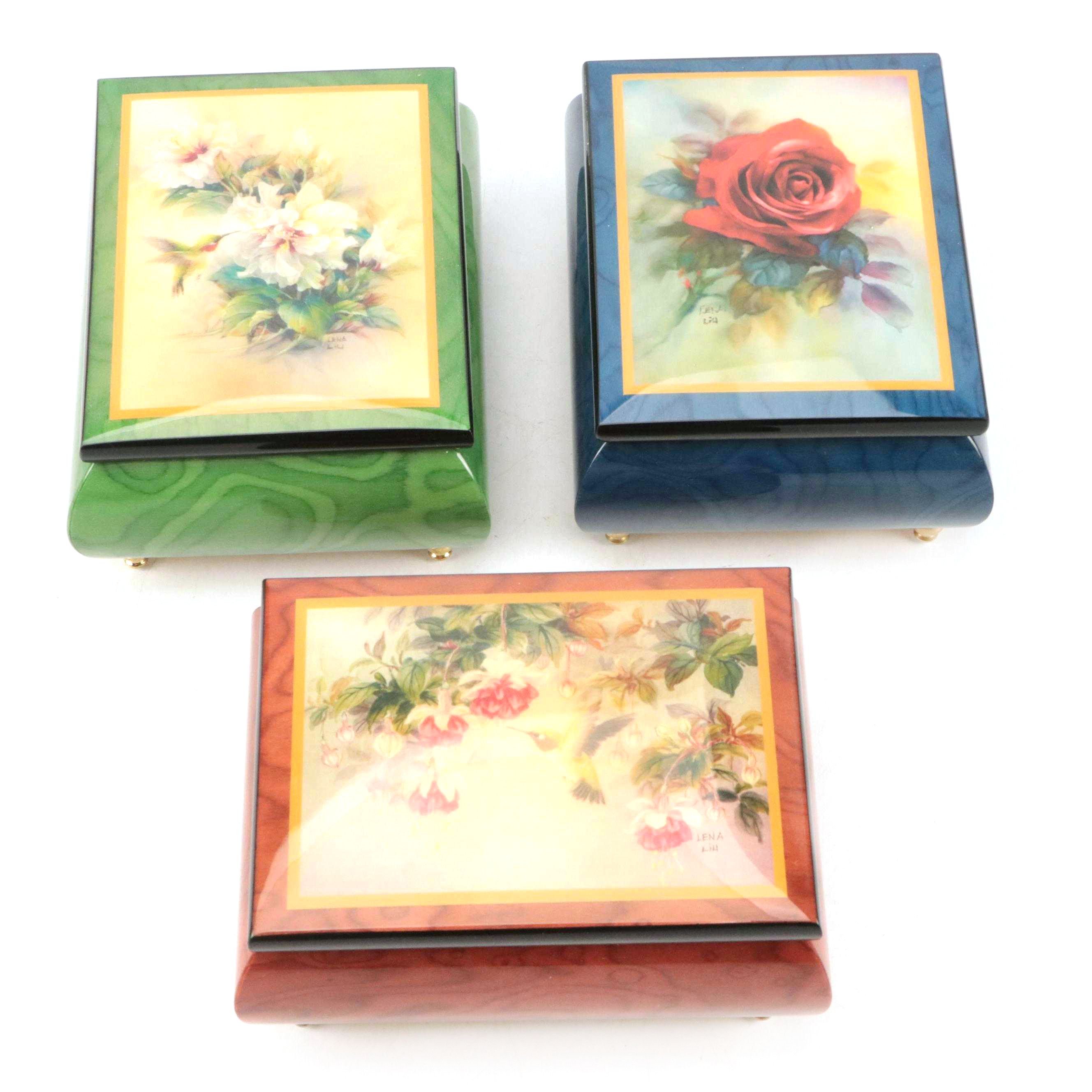 Three Lena Liu Floral Decorated Music Boxes | EBTH