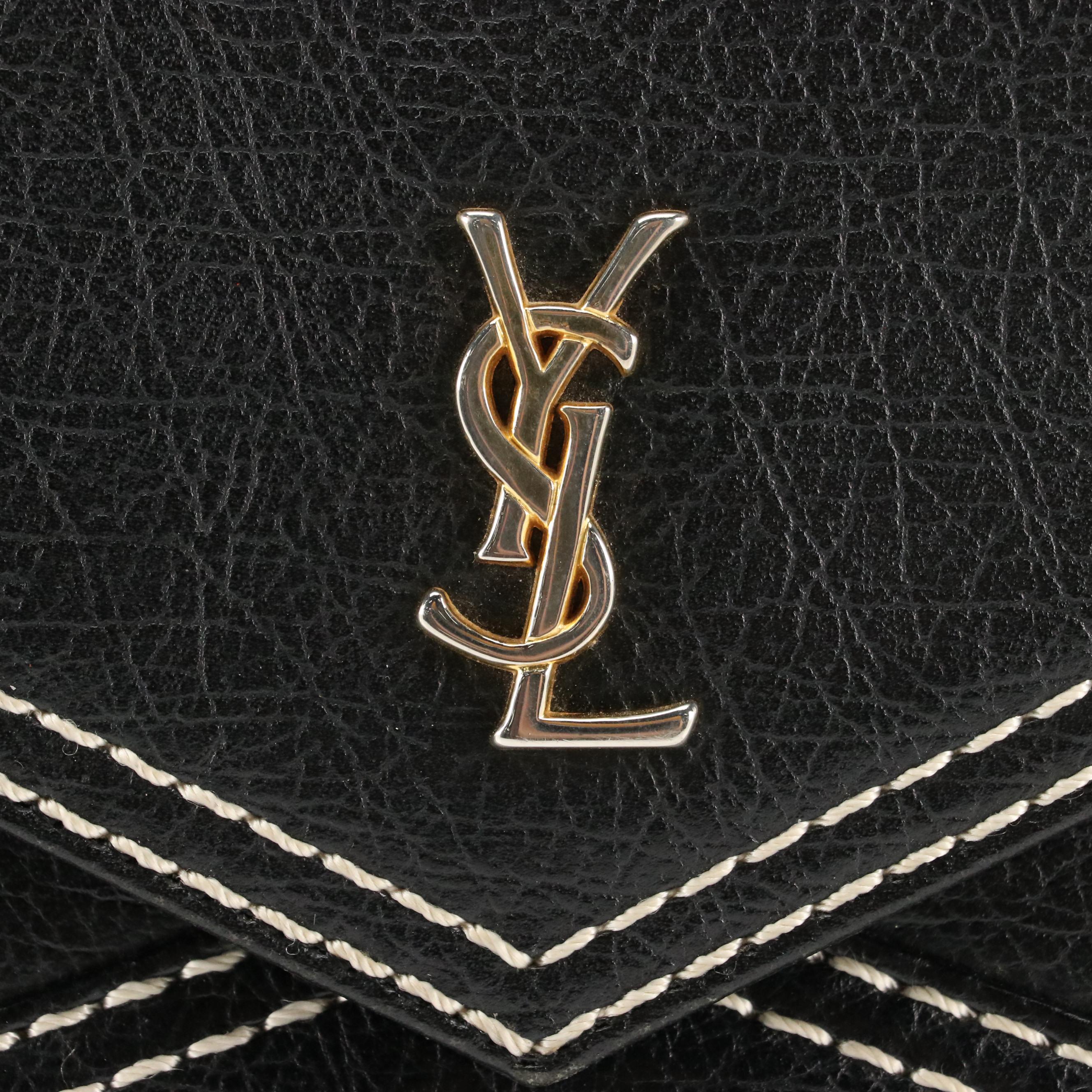 Yves Saint Laurent YSL Front-Flap Top Handle Bag with Contrast ...