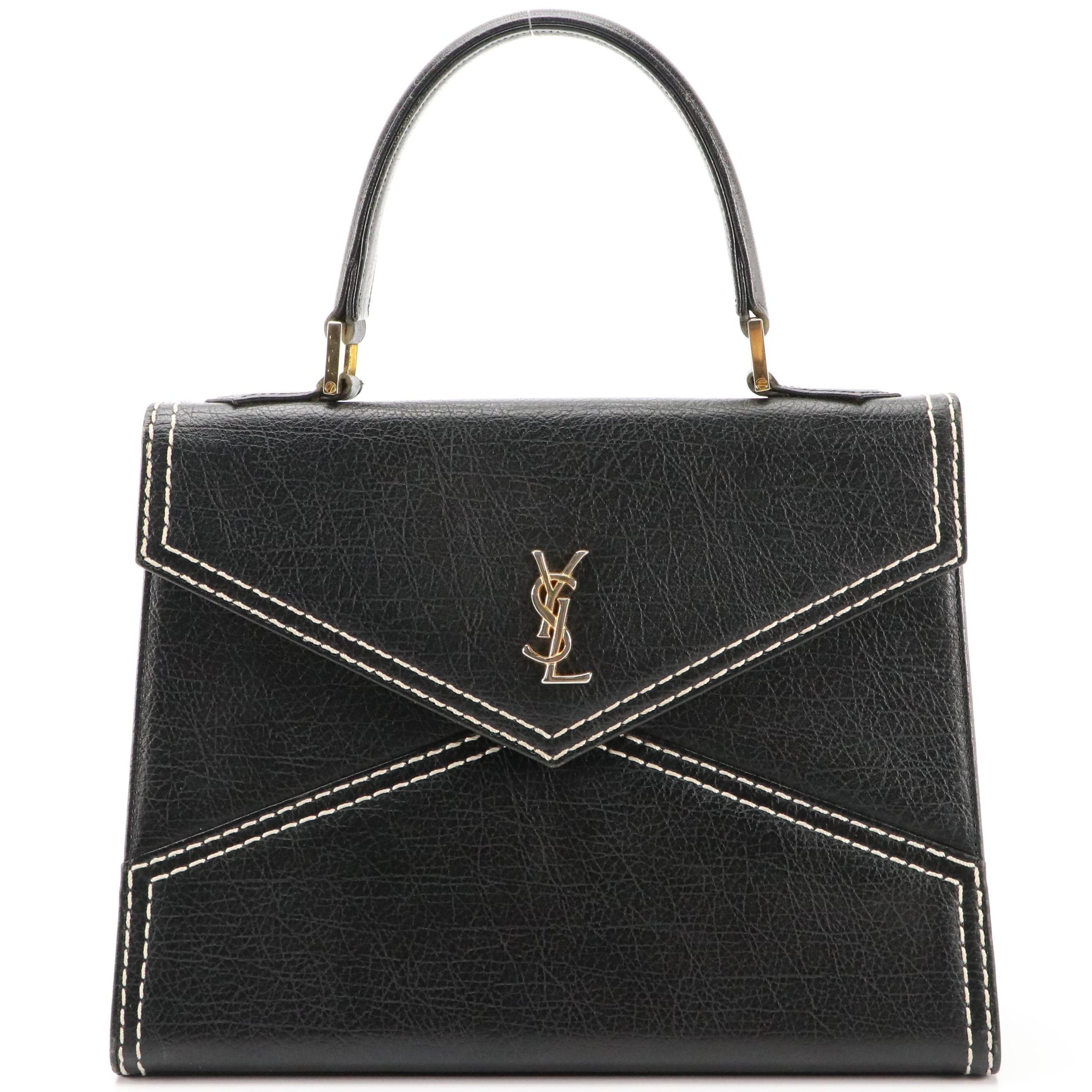 Yves Saint Laurent YSL Front-Flap Top Handle Bag with Contrast ...