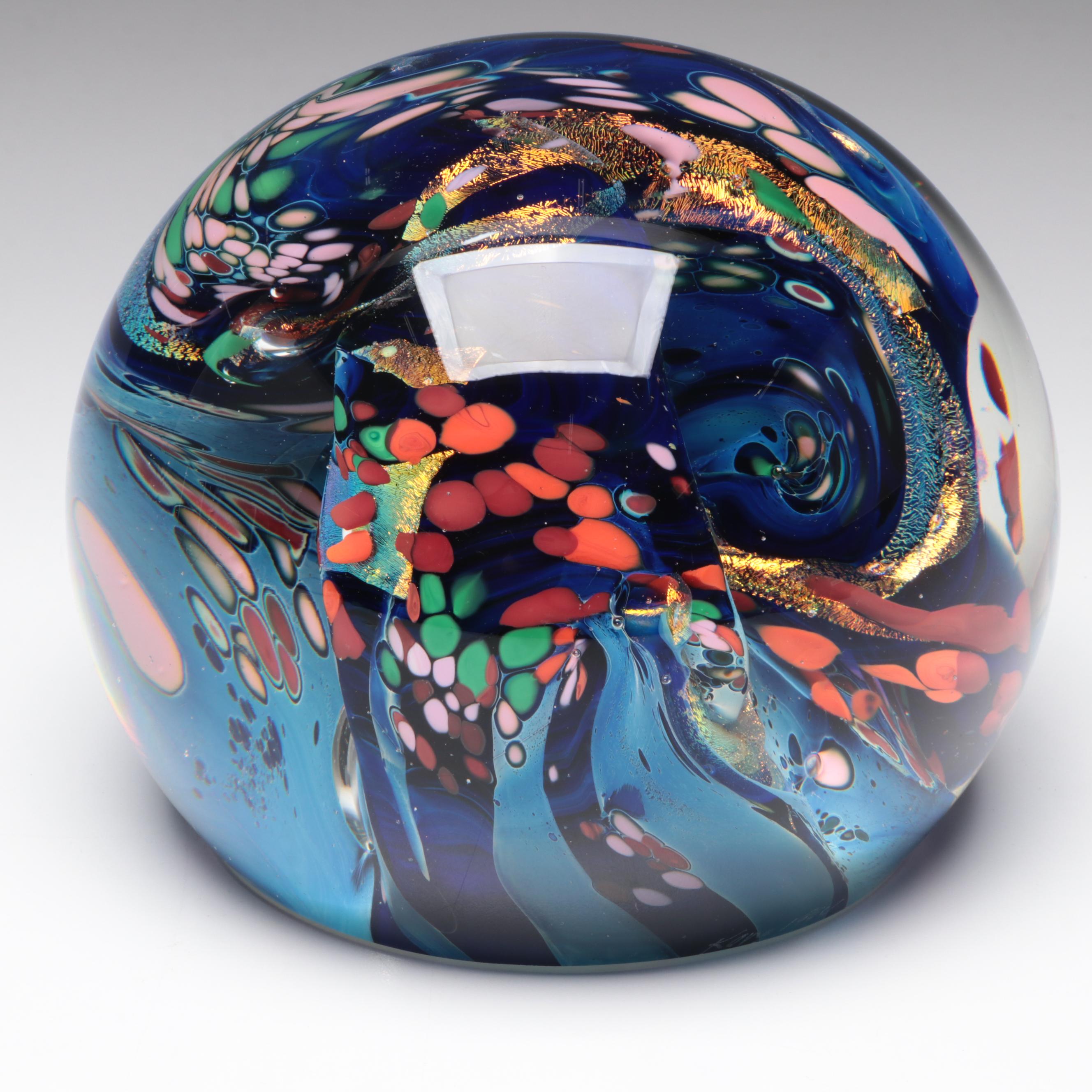 Rollin Karg Dichroic and Multicolor Art Glass Orb Sculpture, 1994 | EBTH