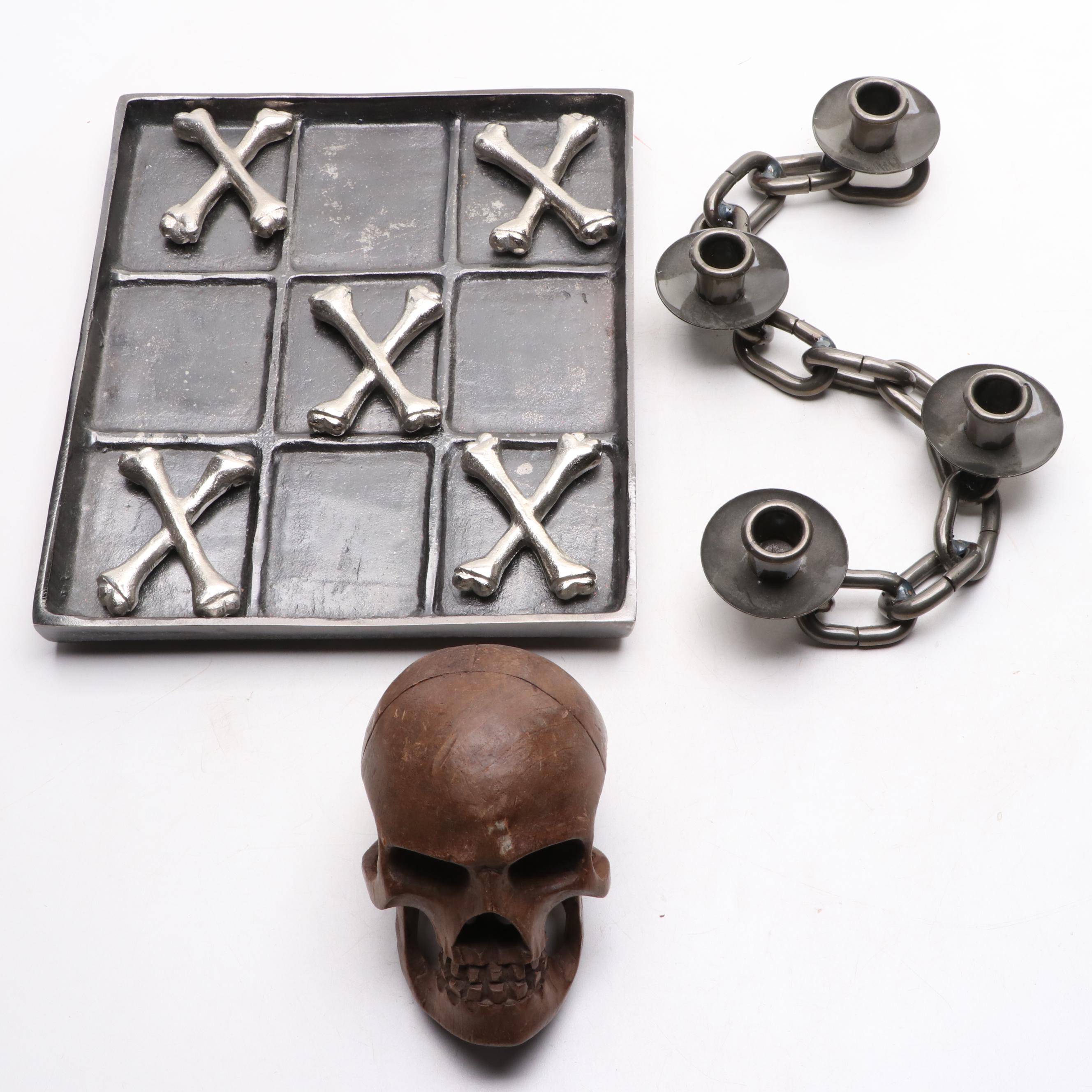 Metal Tic Tac Toe Bones Board with Wooden Skull and Italian Chain ...