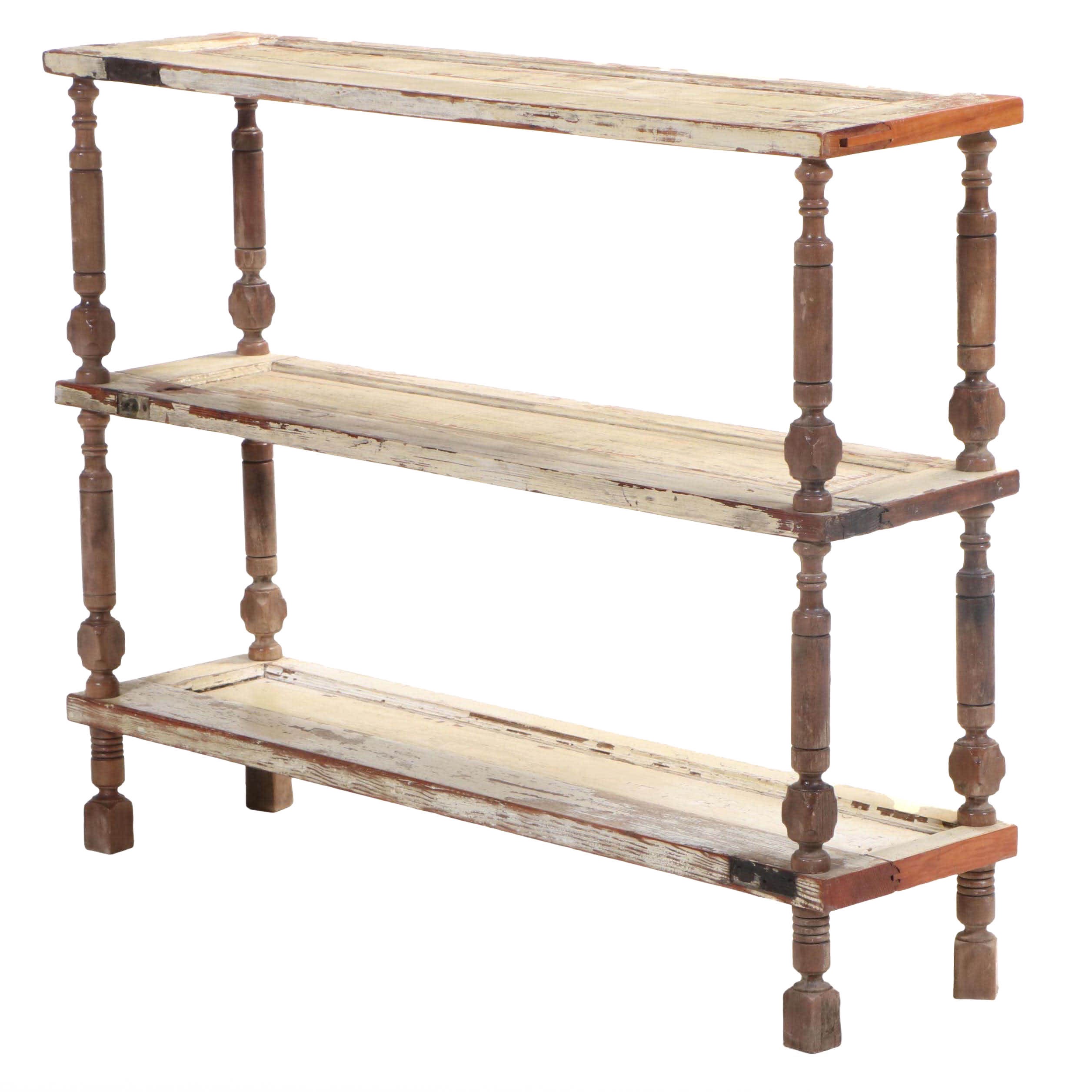 Rustic Parcel-Painted Three-Tier Door-Panel Shelving Unit | EBTH