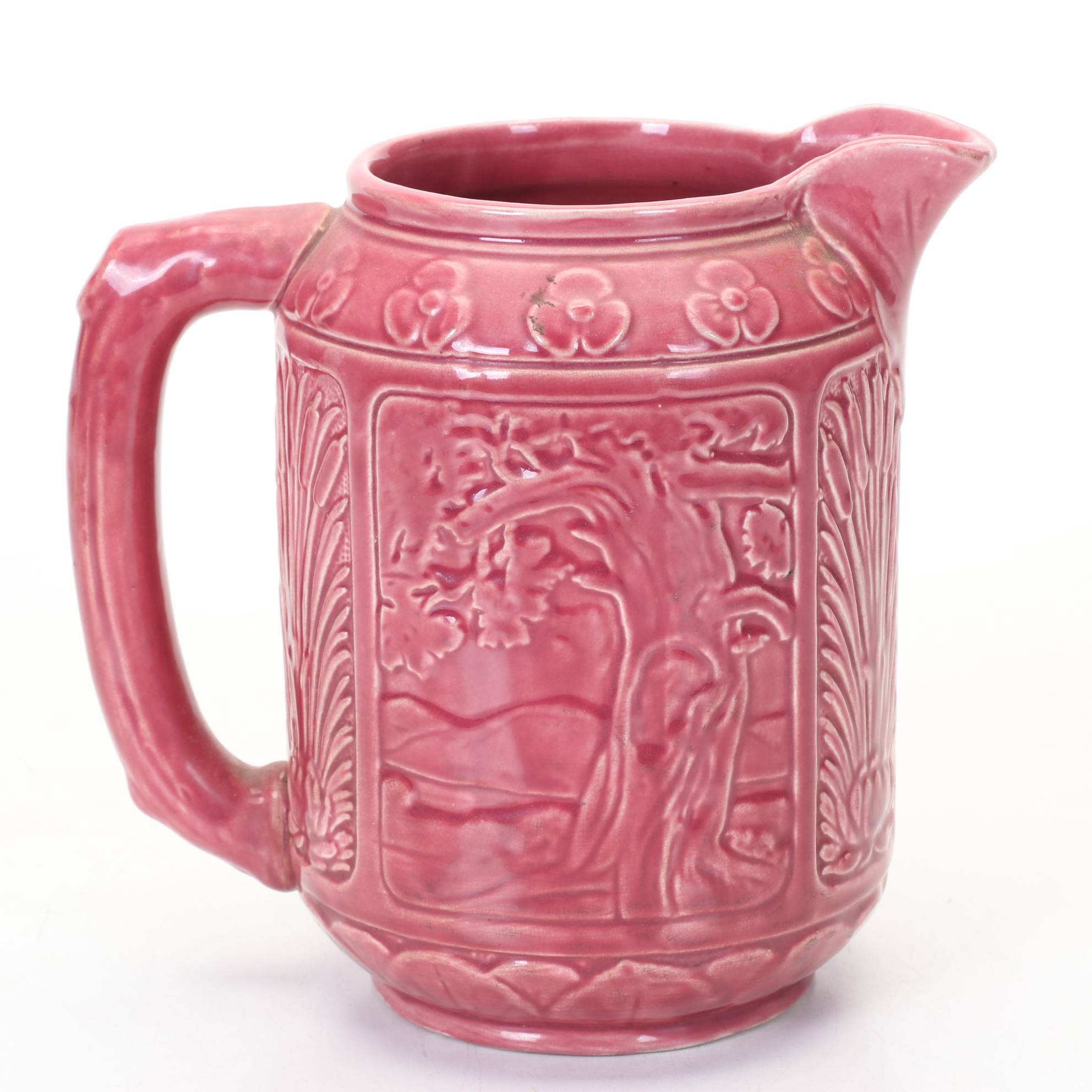 Weller Pottery "Zona" Rose Pink Kingfisher Water Pitcher, 1920s | EBTH