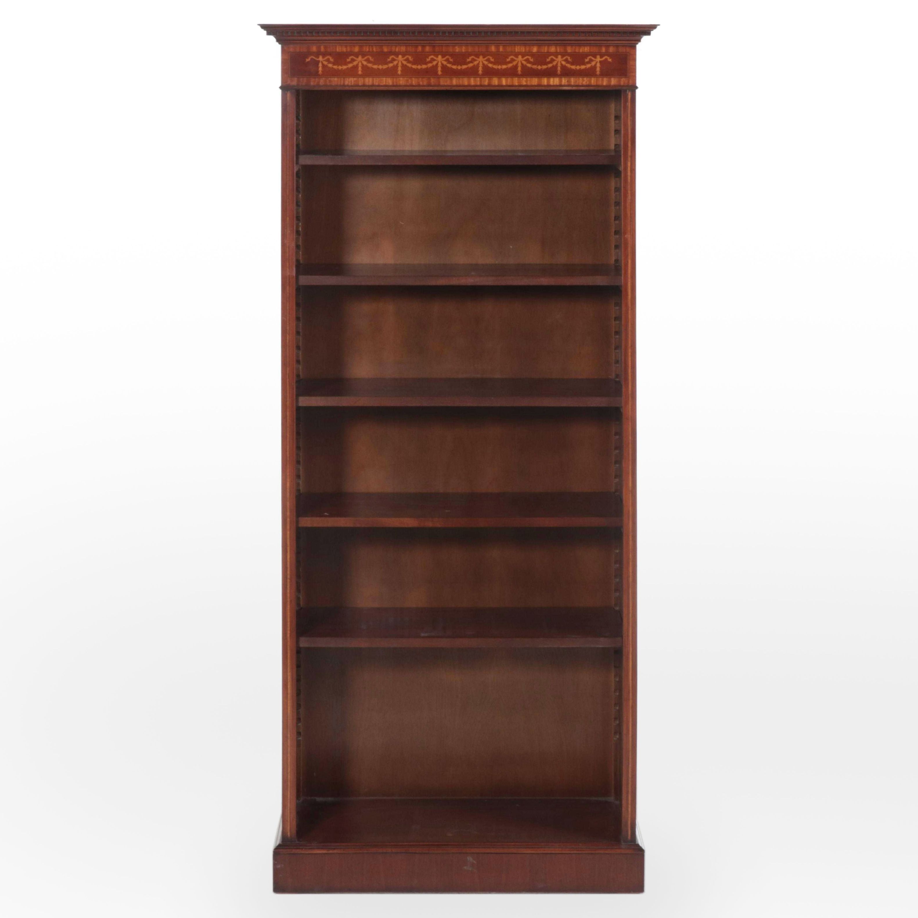 Adams Style Inlaid Mahogany Open Front Bookcase, Mid to Late 20th ...