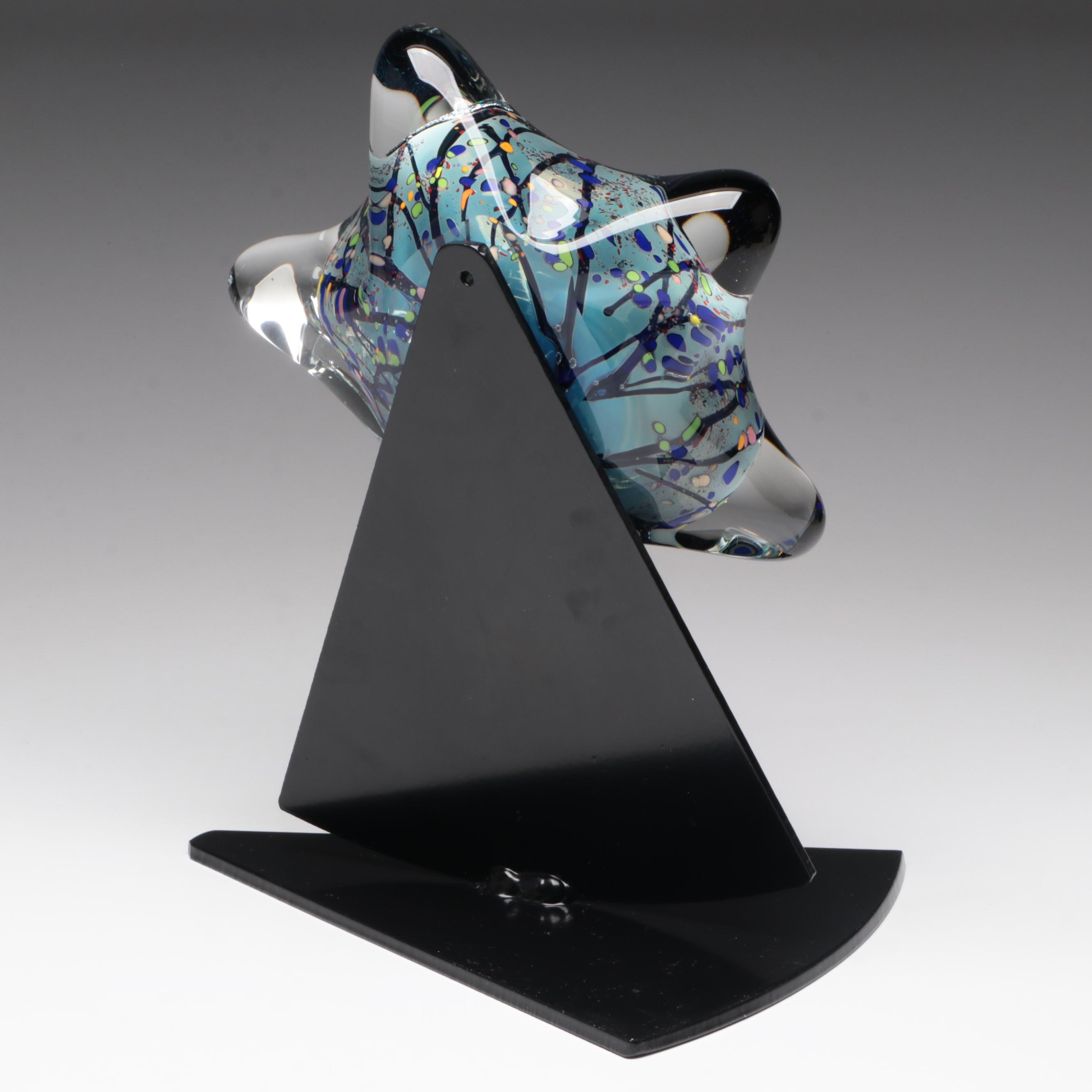 Rollin Karg Dichroic and Multicolor Art Glass Sculpture on Metal Stand ...