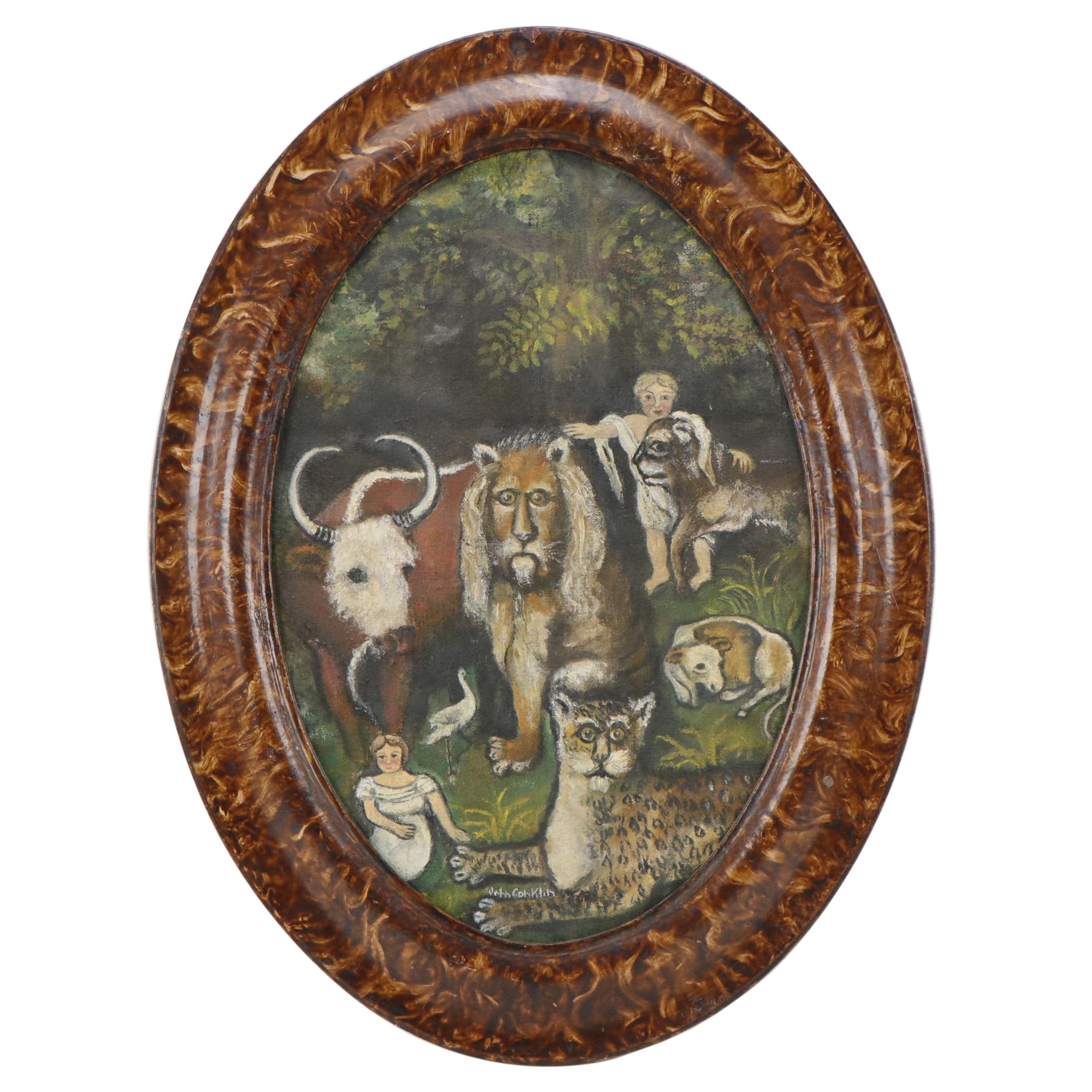 John Conklin Oil Painting of Figures With Animals | EBTH