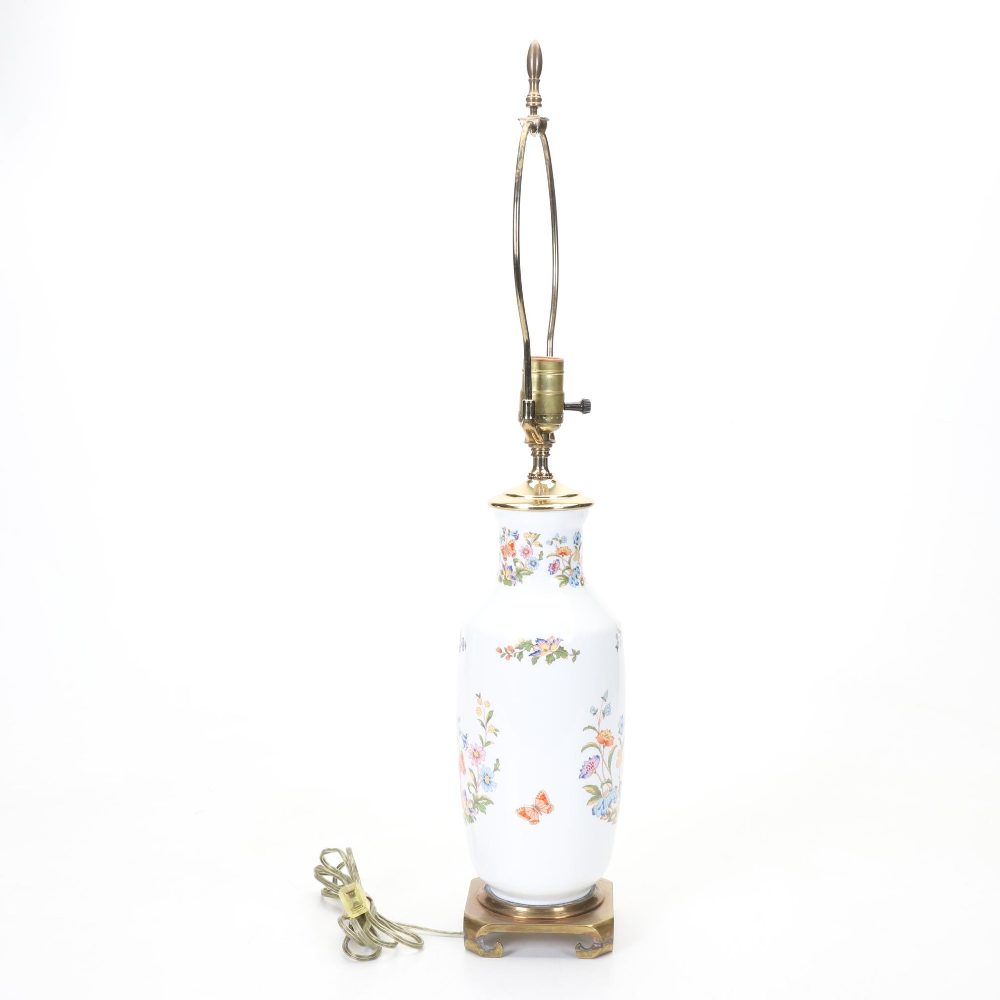Porcelain and Brass Table Lamp with Needlepoint Boston Terrier Accent ...