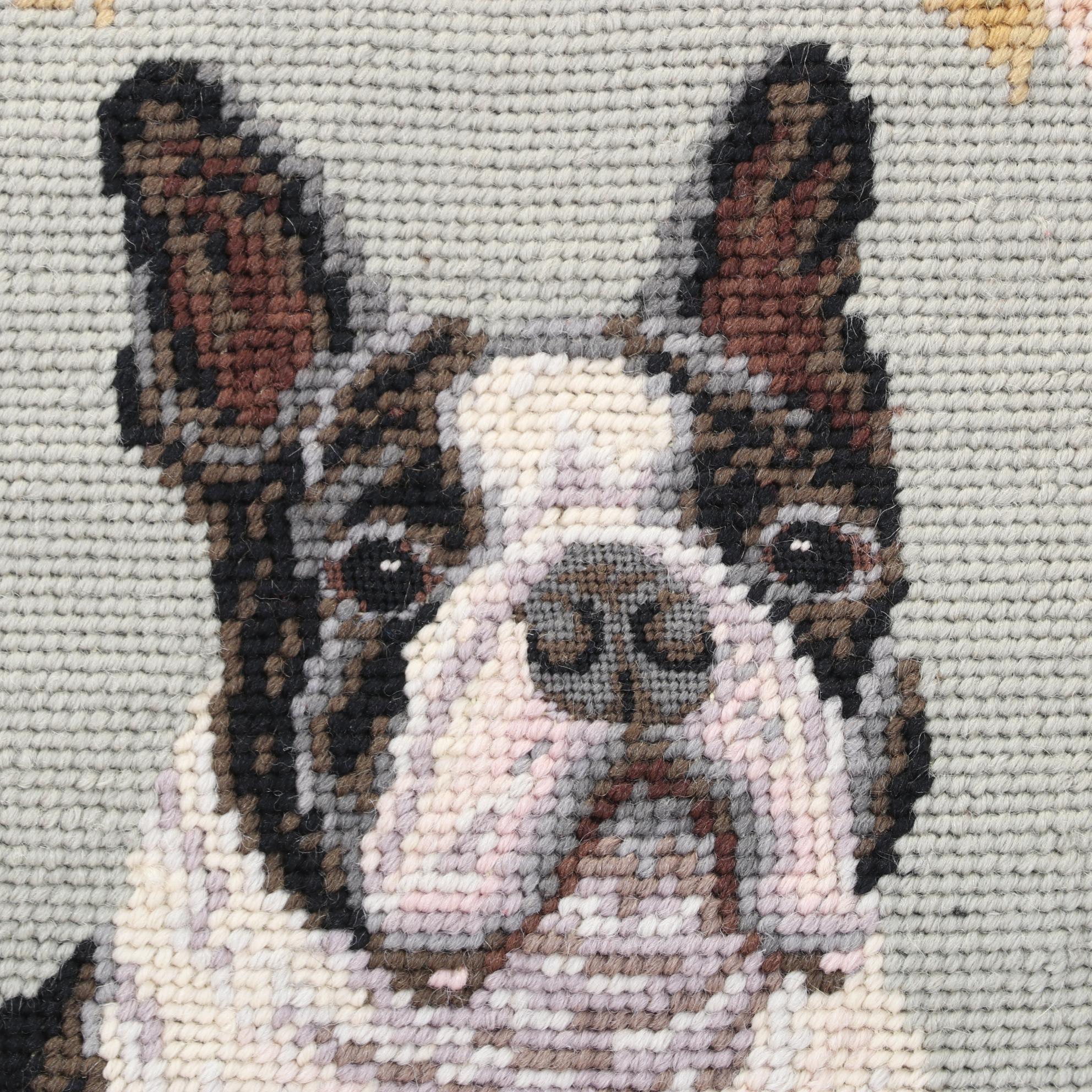 Porcelain and Brass Table Lamp with Needlepoint Boston Terrier Accent ...