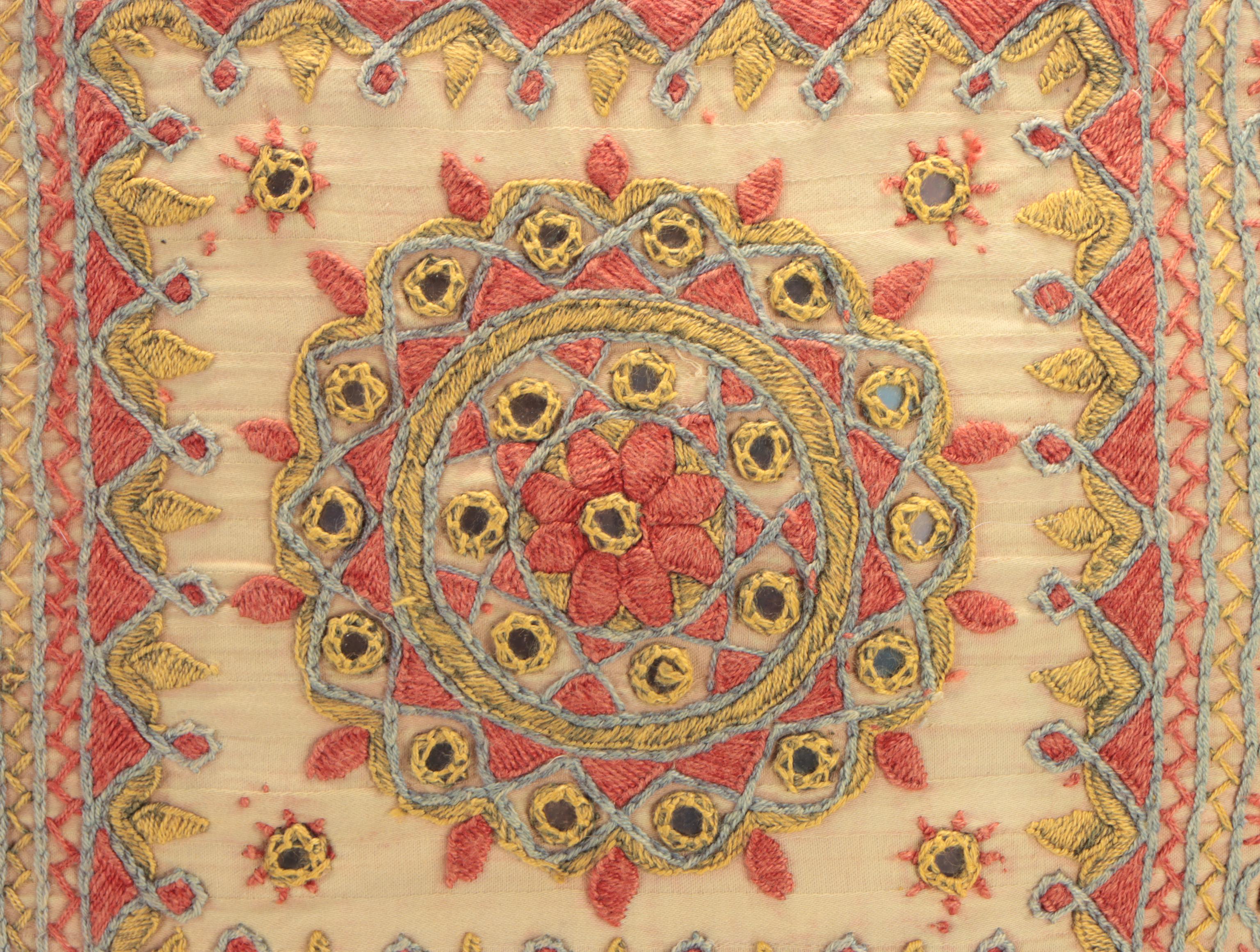 Kantha Fabric Pillows with Shisha Mirror Work Embroidery | EBTH