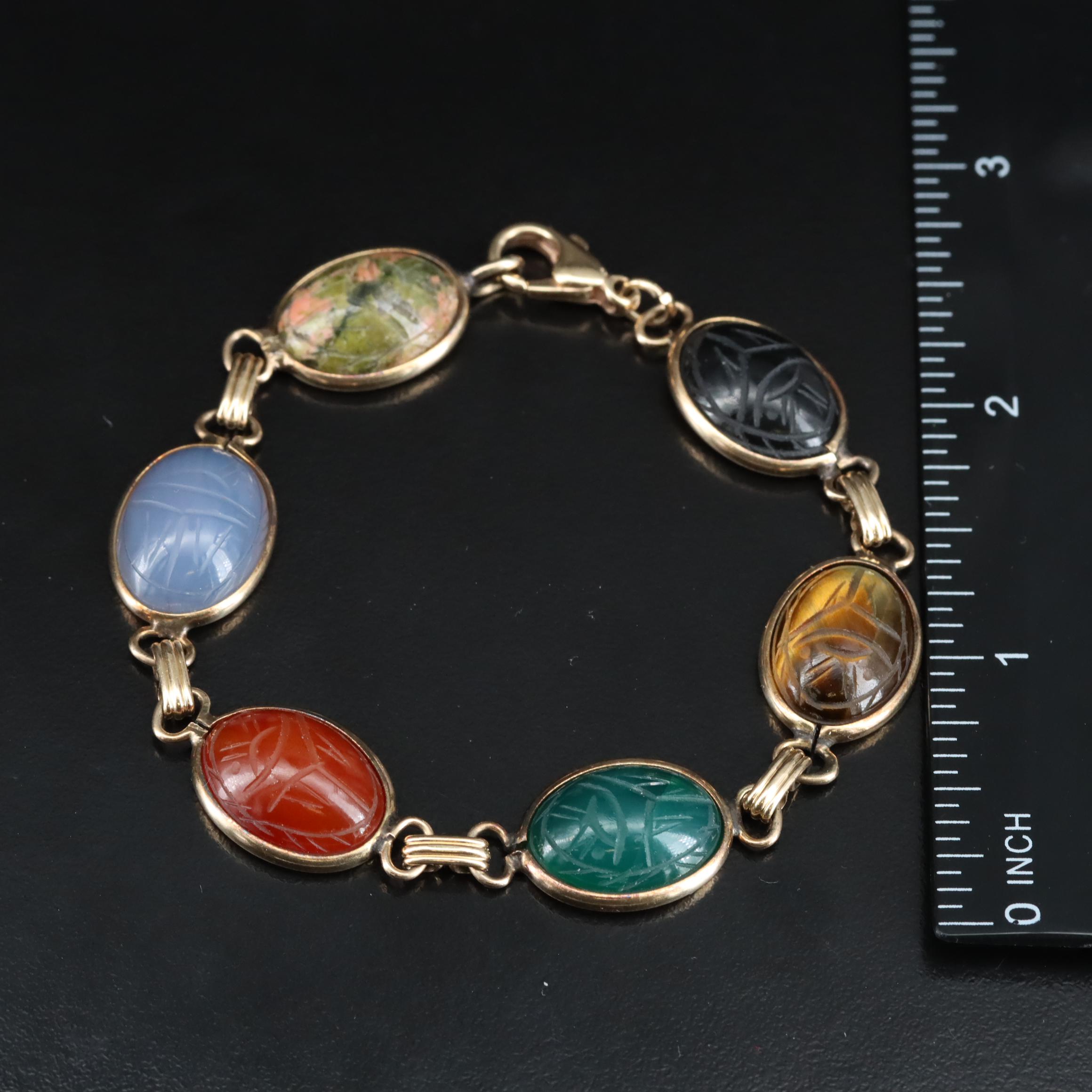 Vintage 14K Gemstone Scarab Bracelet | EBTH