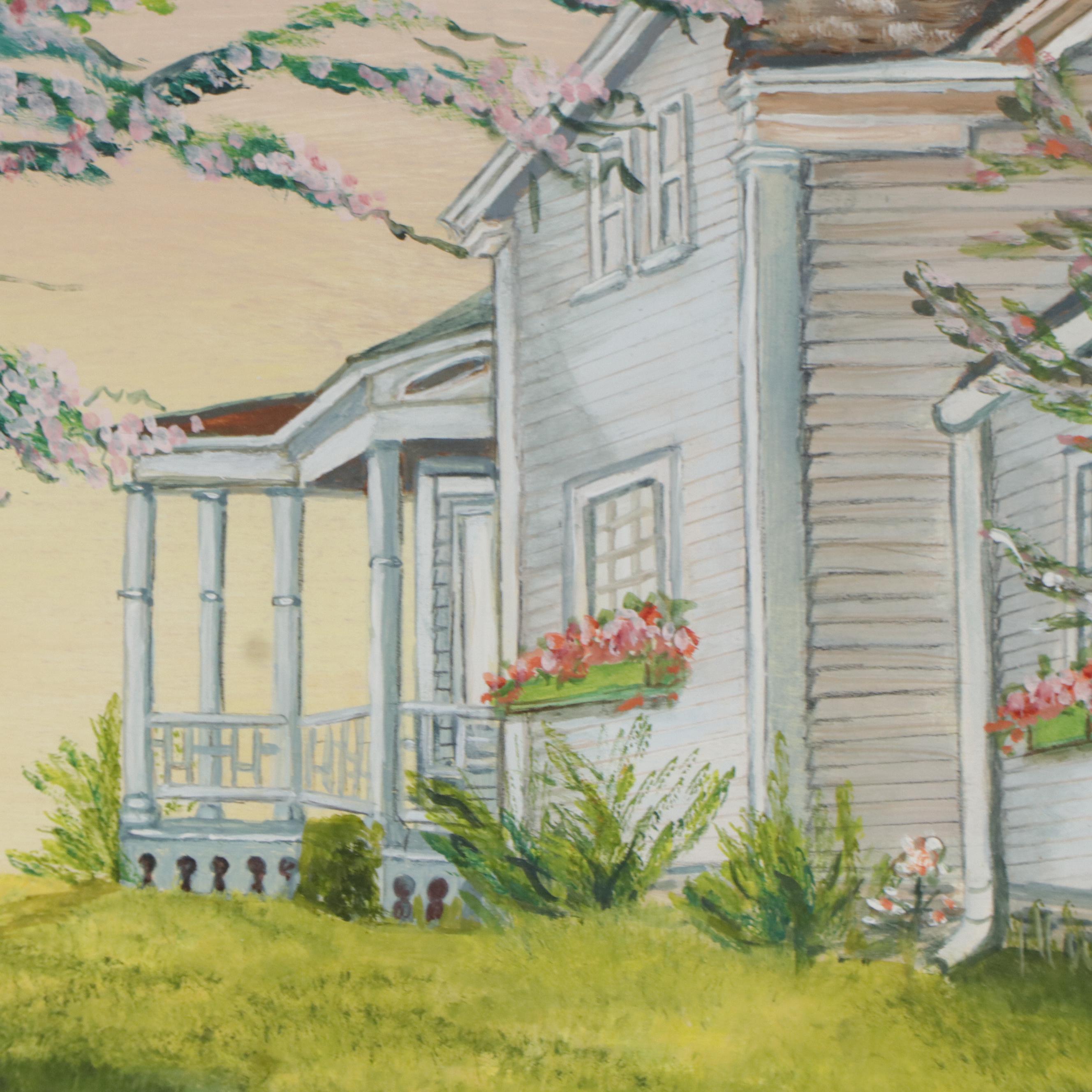 Emma Parr Gouache Painting of Spring Residential Landscape, 1991 | EBTH