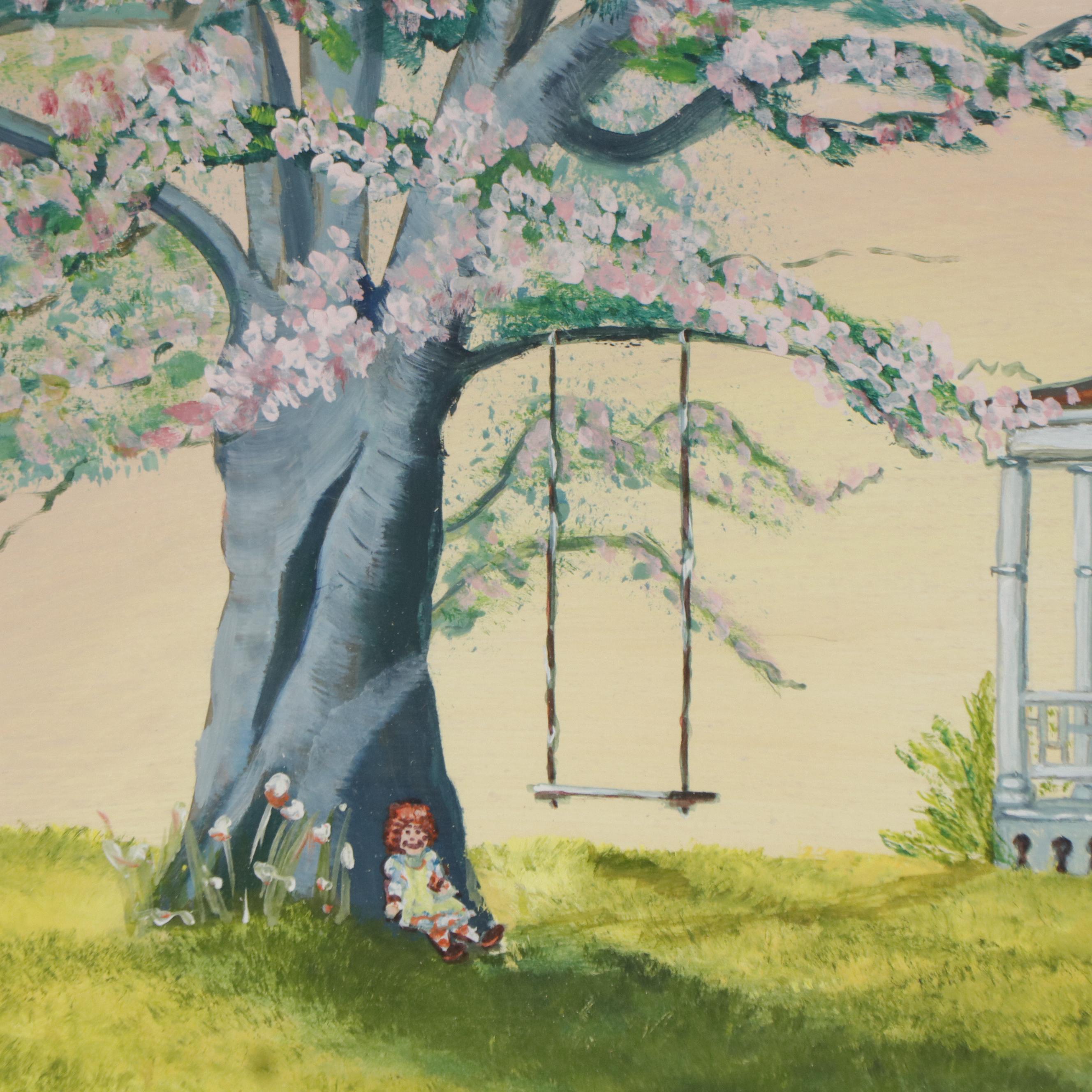 Emma Parr Gouache Painting of Spring Residential Landscape, 1991 | EBTH