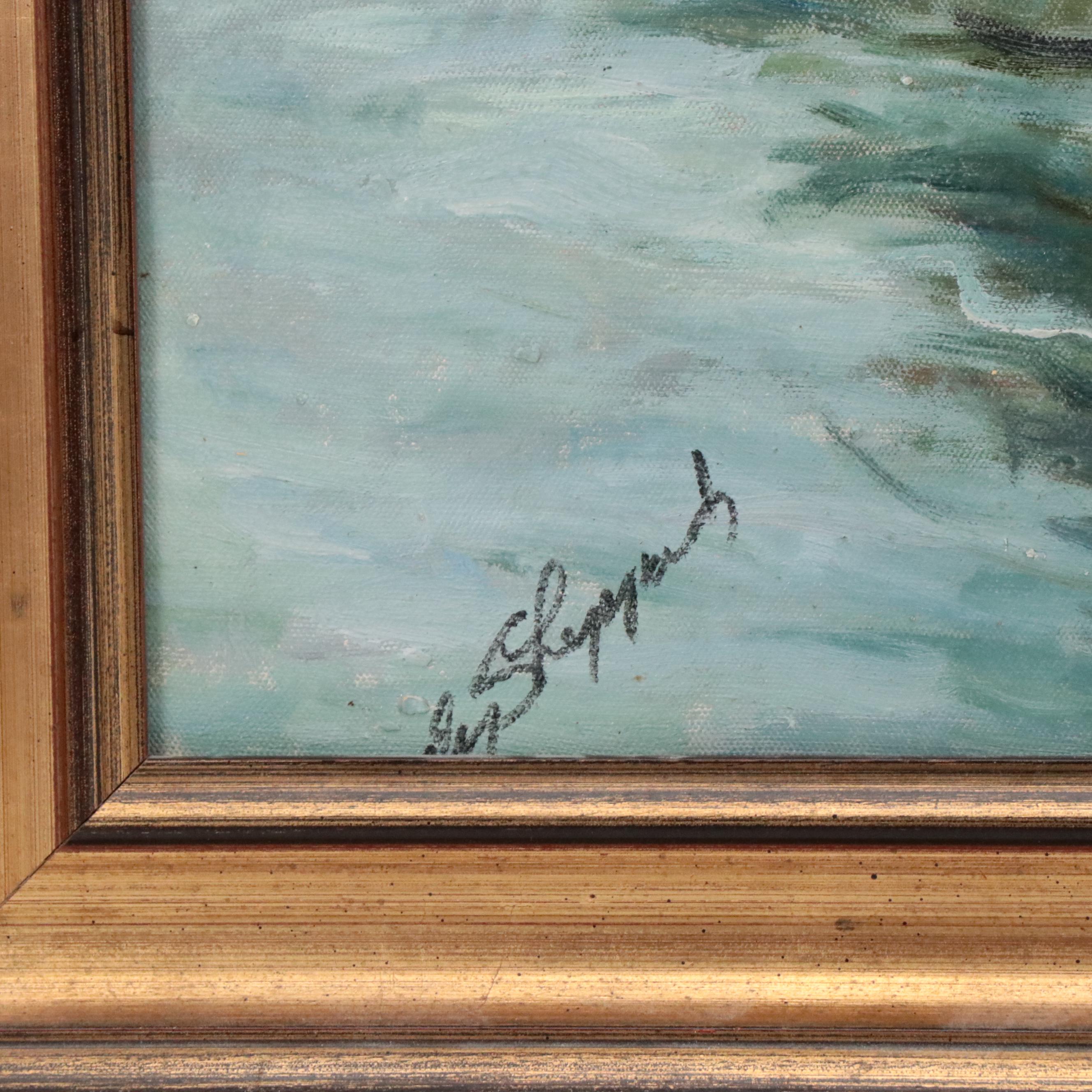 Sheppard Large Scale Landscape Oil Painting of River, Late 20th Century ...