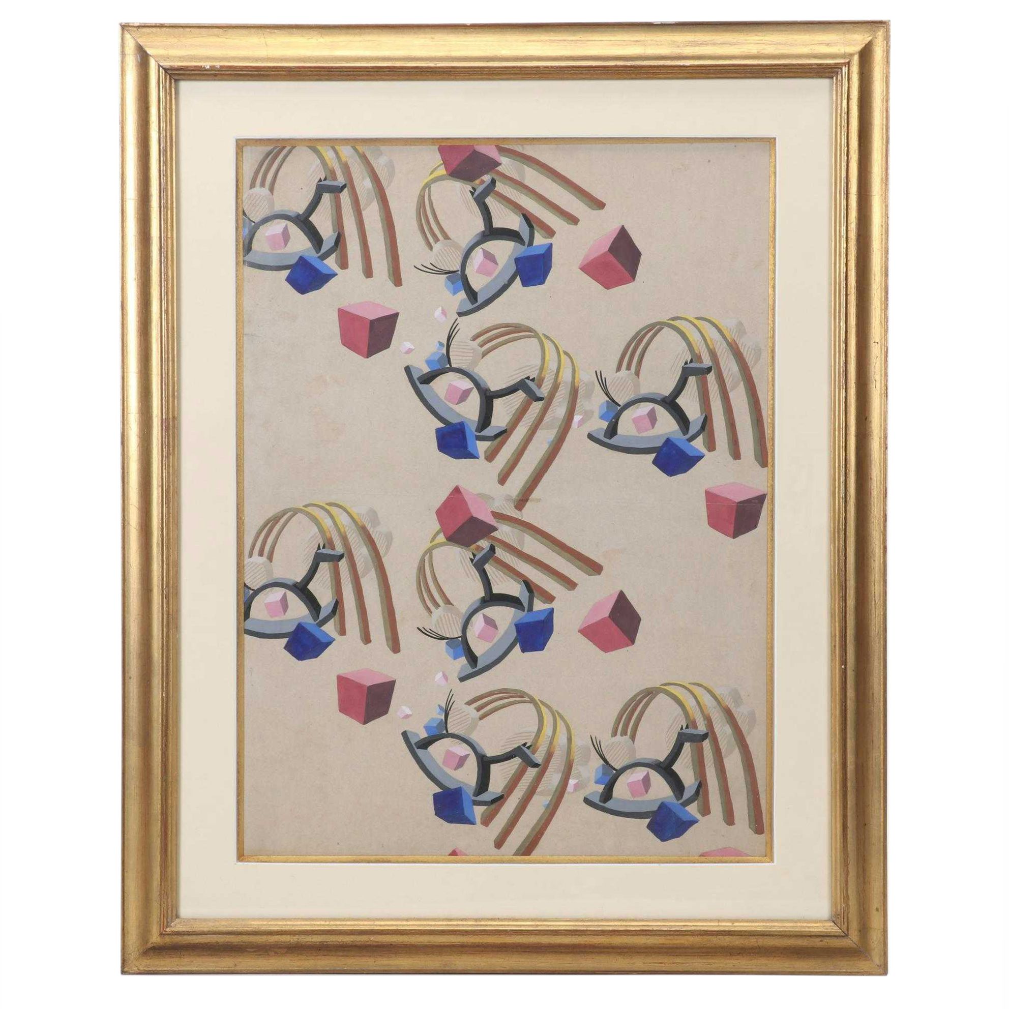 Surreal Gouache Painting of Geometric Rocking Horses | EBTH