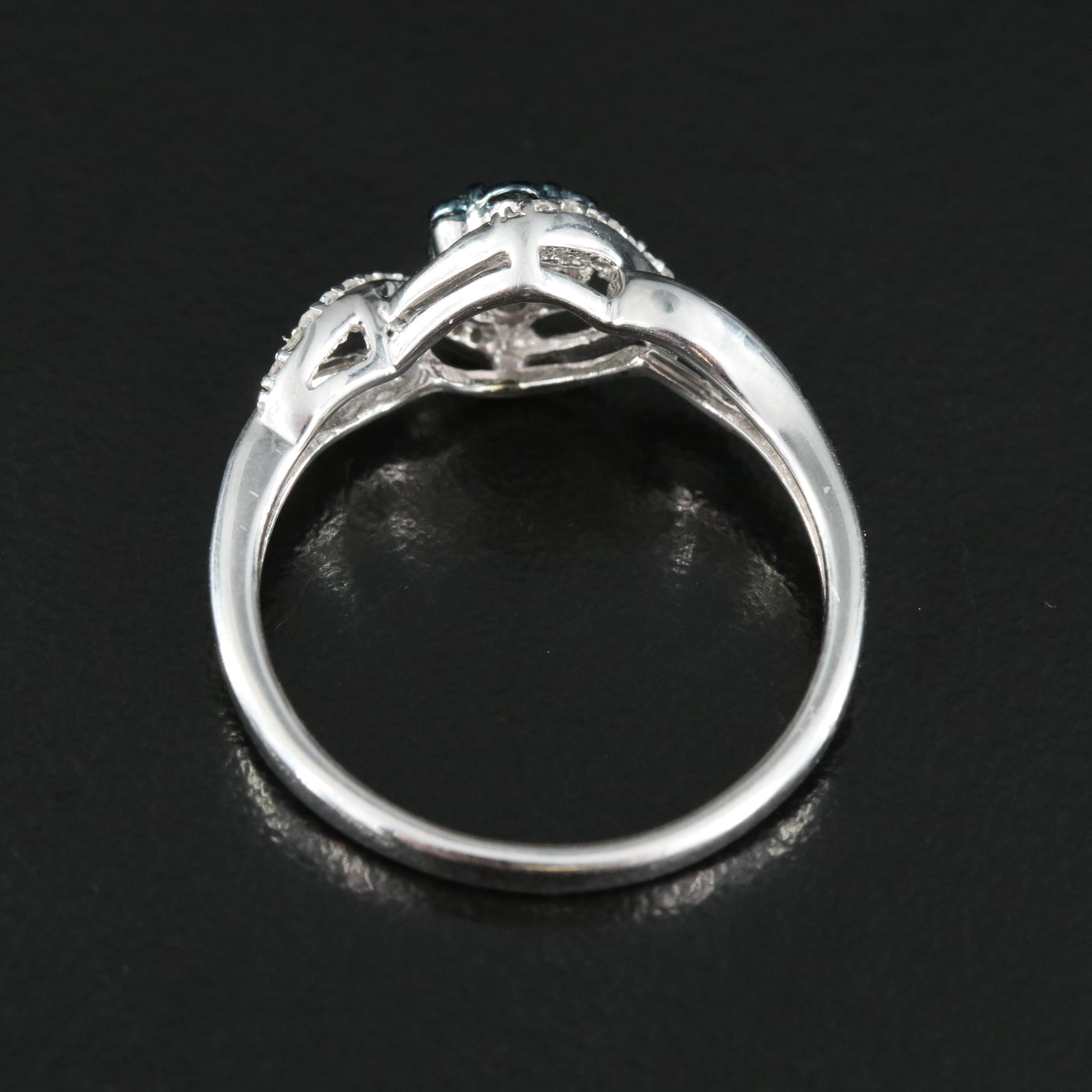 Sterling Diamond Ring with (Origin Undetermined) Fancy Blue Diamonds | EBTH