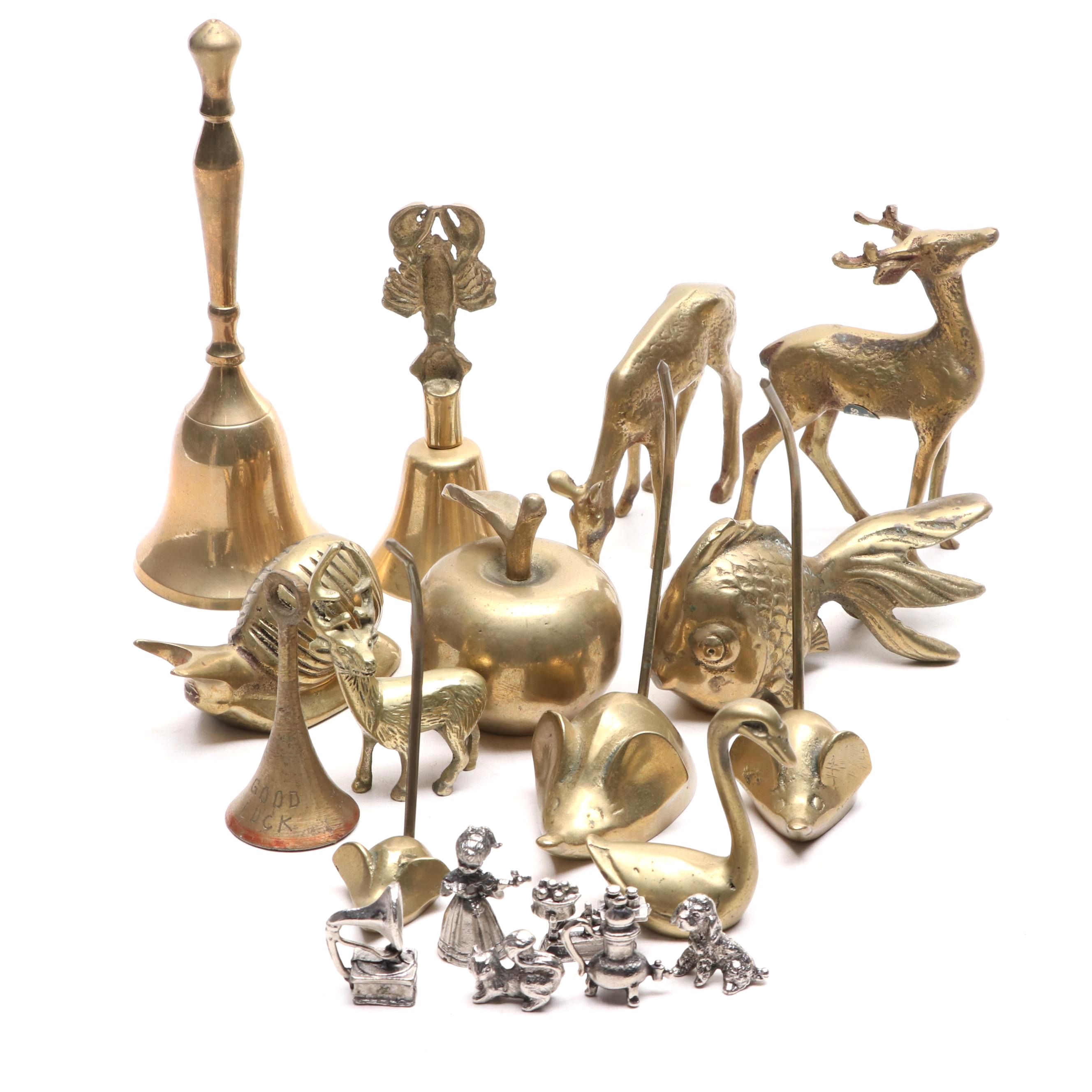 Brass Animal Figurines, Bells and Apple with Metal Trinkets | EBTH